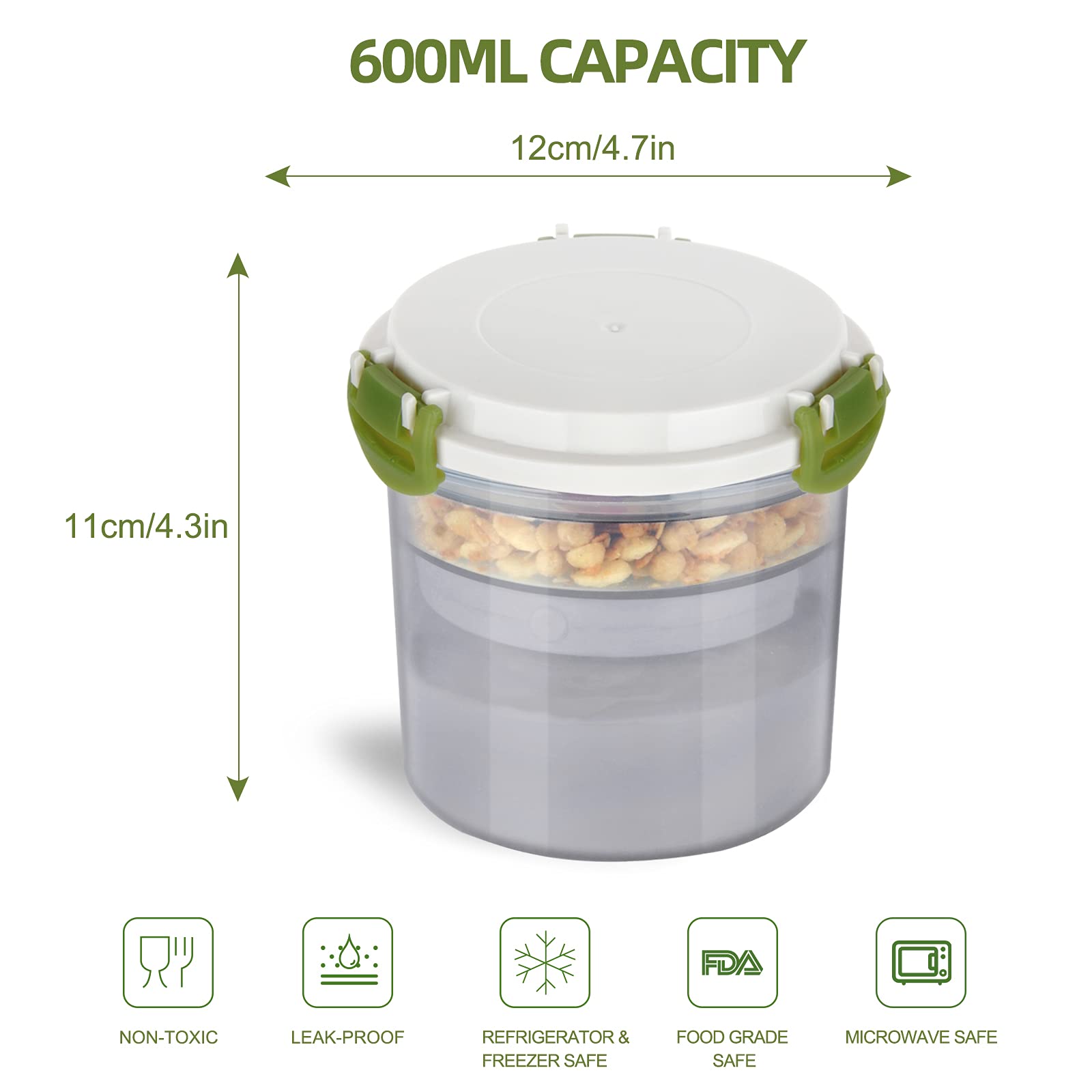 Genteen Overnight Oats Containers with Lids, Yogurt Parfait Cups with Lids Snack Containers with Topping Cereal or Overnight Oats Container Ideal for Meal Prep Breakfast Protion Control 20OZ(Orange)
