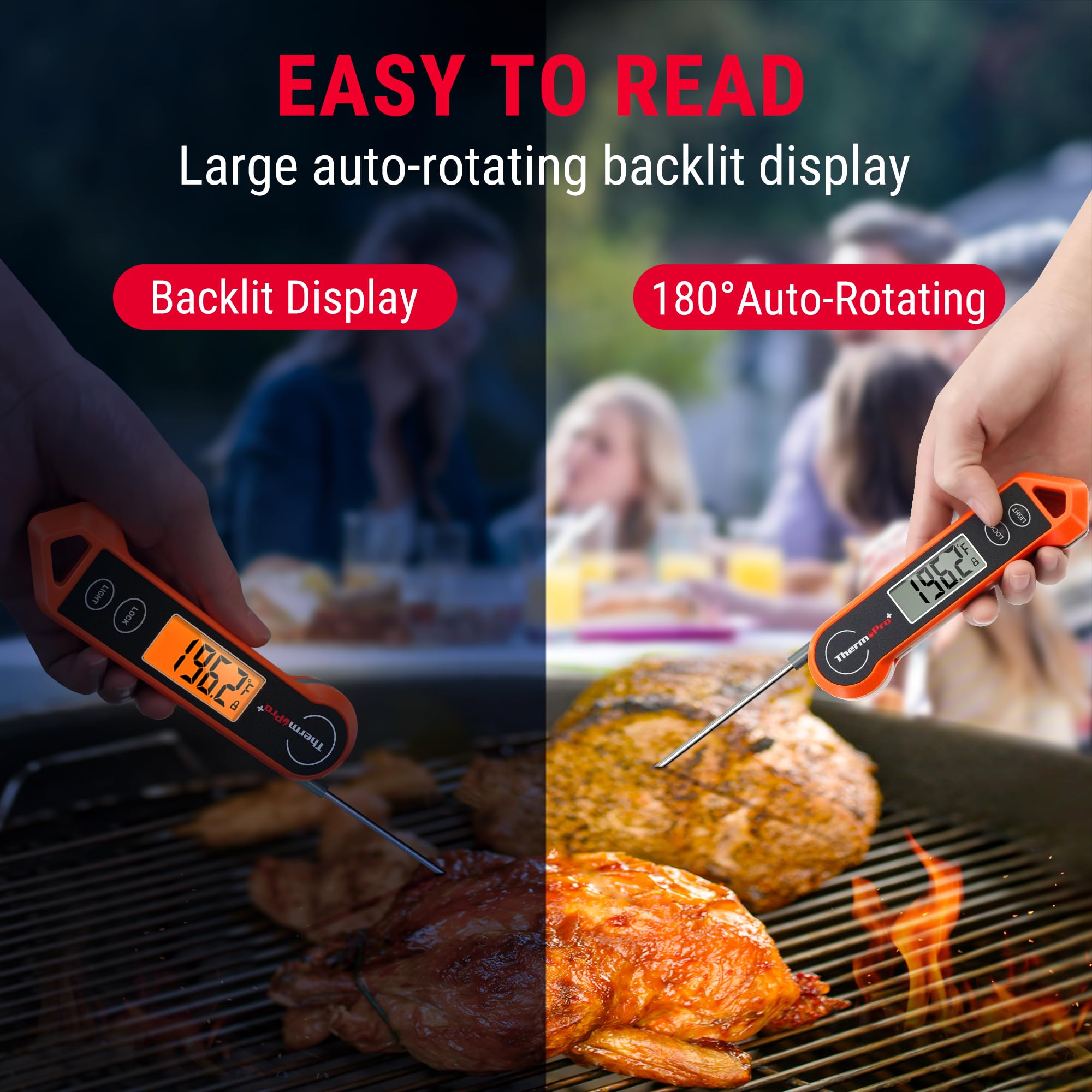 ThermoPro TP19H Digital Meat Thermometer for Cooking with Ambidextrous Backlit and Motion Sensing Kitchen Cooking Food Thermometer for BBQ Grill Smoker Oil Fry Candy Instant Read