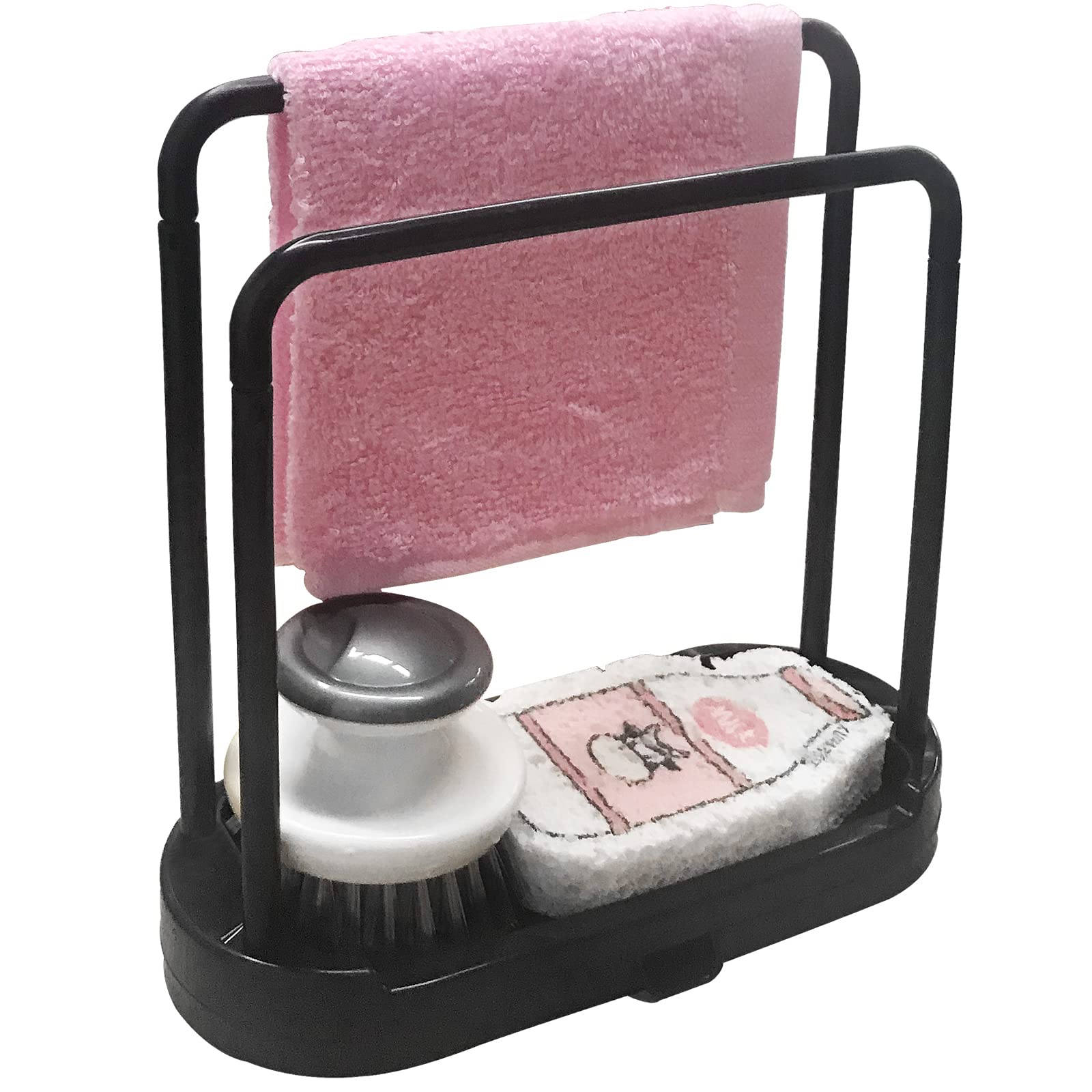 3 in 1 Sponge Holder Sink Caddy, Dish Cloth Hanger + Soap Rack + Sink ，with Drain Pan, for Kitchen Sink or Bathroom Storage,Sponge Brush Soap Dish Dishcloth RackStopper Holder