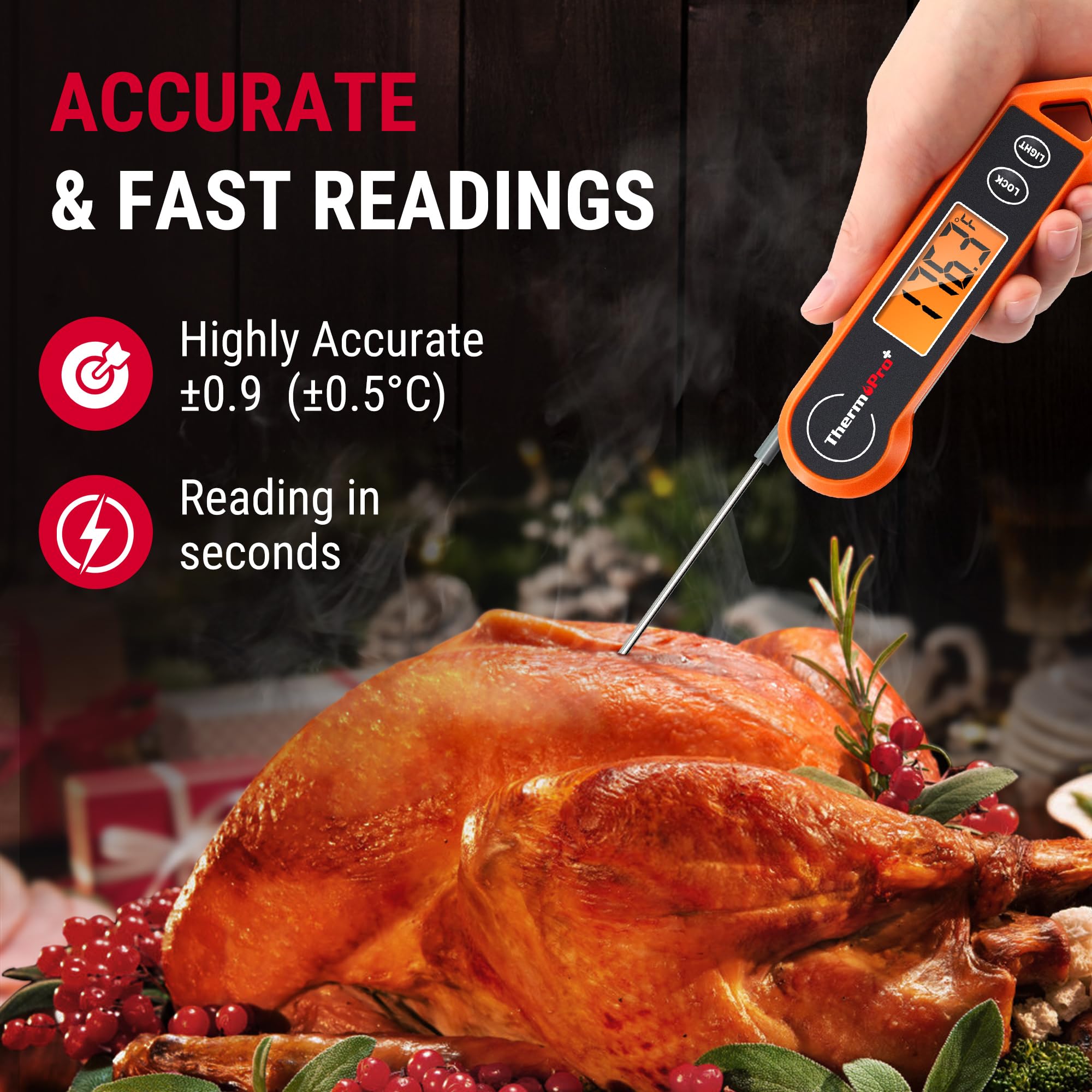ThermoPro TP19H Digital Meat Thermometer for Cooking with Ambidextrous Backlit and Motion Sensing Kitchen Cooking Food Thermometer for BBQ Grill Smoker Oil Fry Candy Instant Read