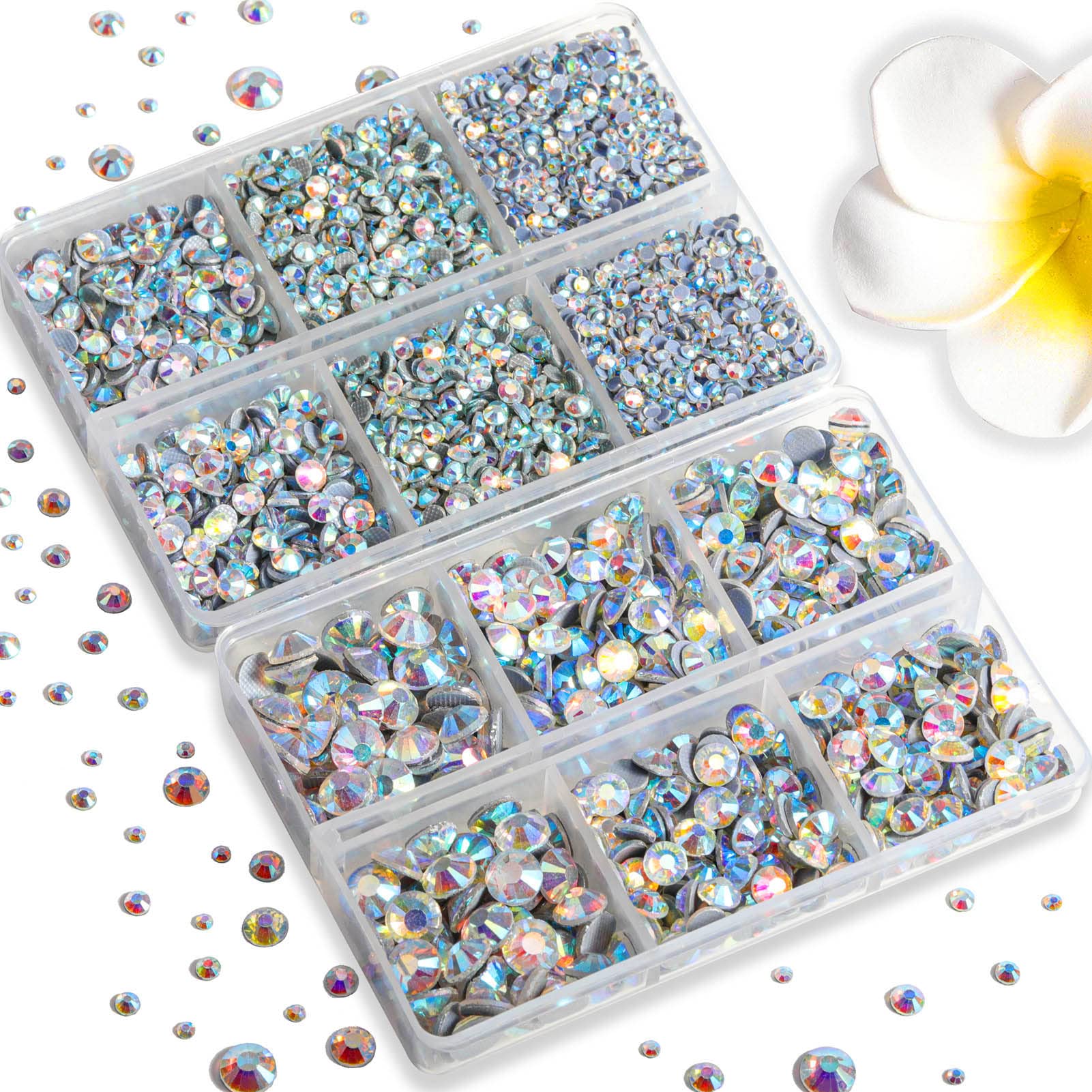 6736pcs Hotfix Rhinestones Flatback,AB Crystal Rhinestones for Crafts Clothes Mixed 5 Sizes, Hotfix Crystals with Tweezers and Wax Pencil Kit, SS6-SS30,Crystal AB