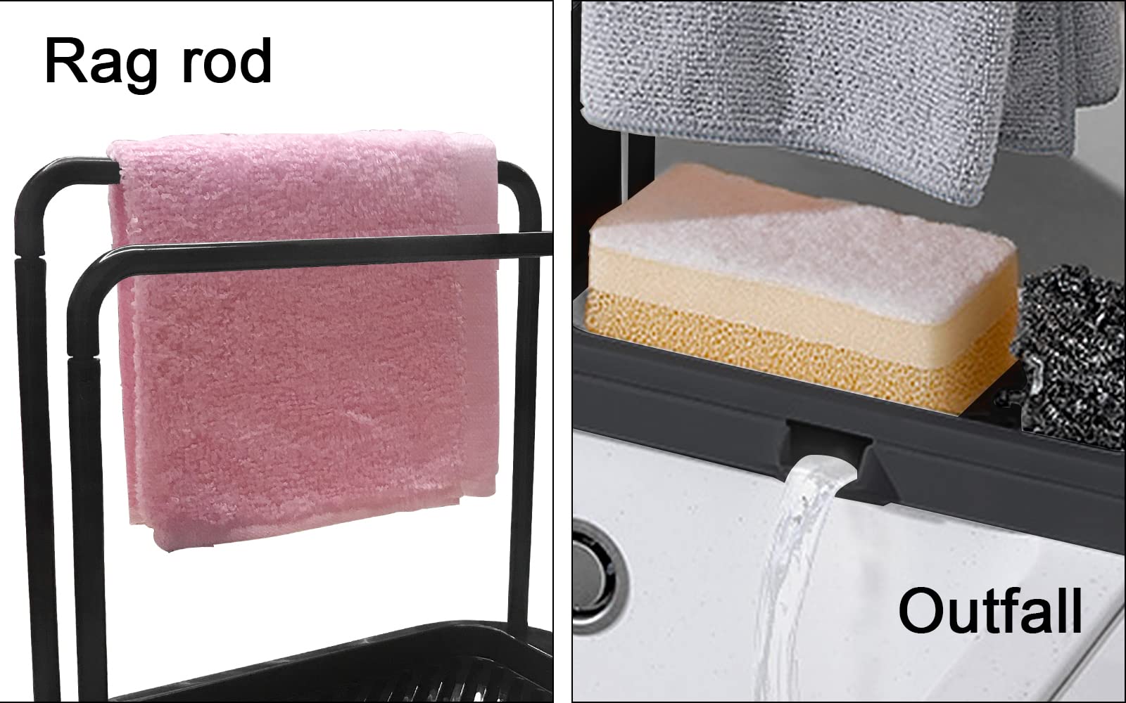 3 in 1 Sponge Holder Sink Caddy, Dish Cloth Hanger + Soap Rack + Sink ,with Drain Pan, for Kitchen Sink or Bathroom Storage,Sponge Brush Soap Dish Dishcloth RackStopper Holder