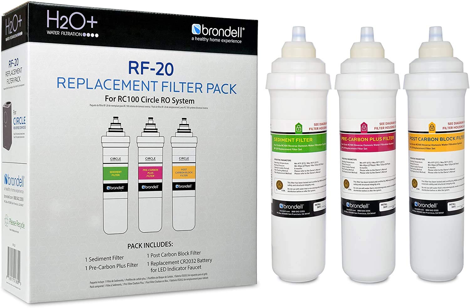 Brondell H2O+ Circle Sediment and Carbon Replacement Filter Pack (RF-20)