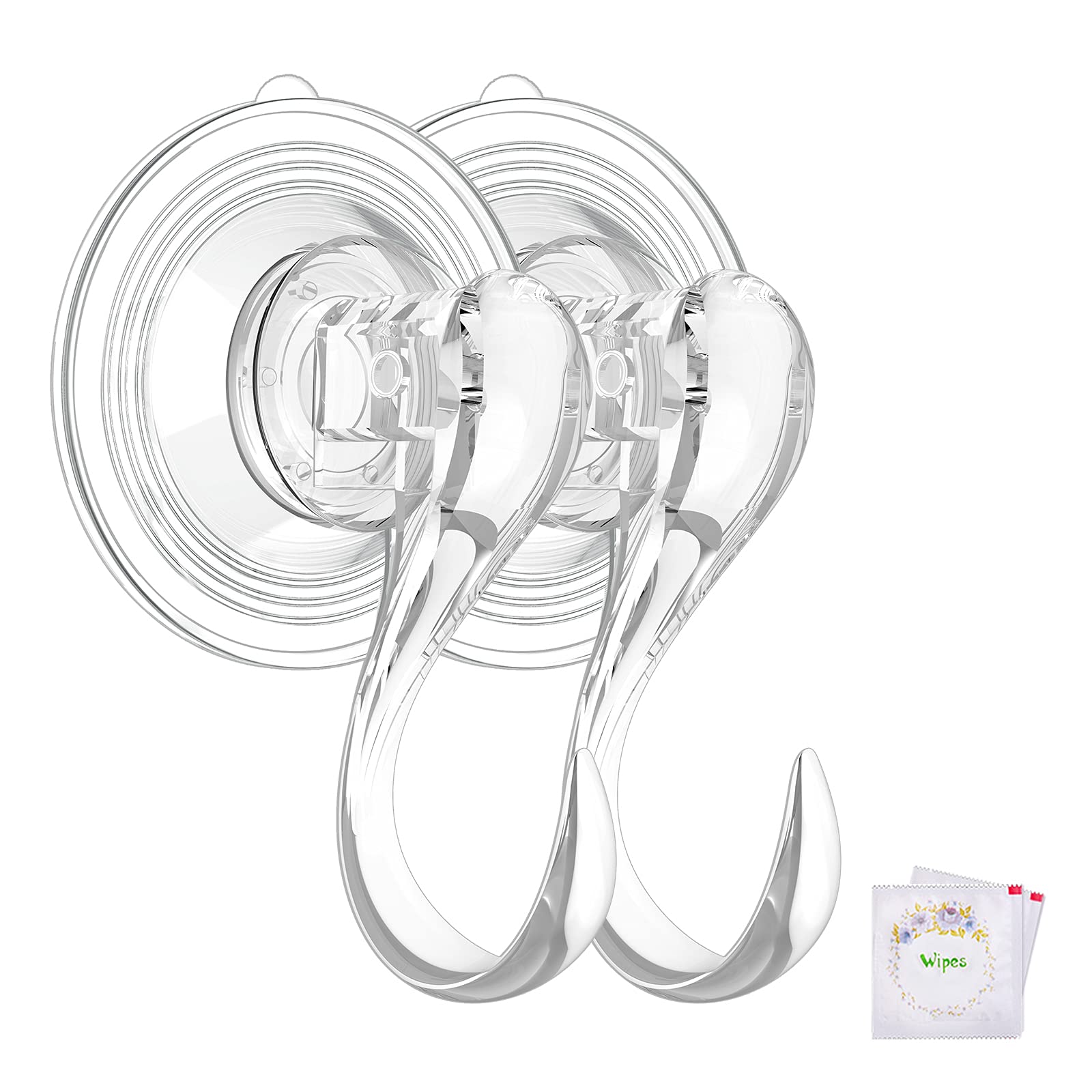 VIS'V Suction Cup Hooks, Small Clear Heavy Duty Vacuum Suction Hooks with Wipes Removable Strong Window Glass Door Kitchen Bathroom Shower Wall Suction Hanger for Towel Loofah Utensils Wreath - 4 Pcs