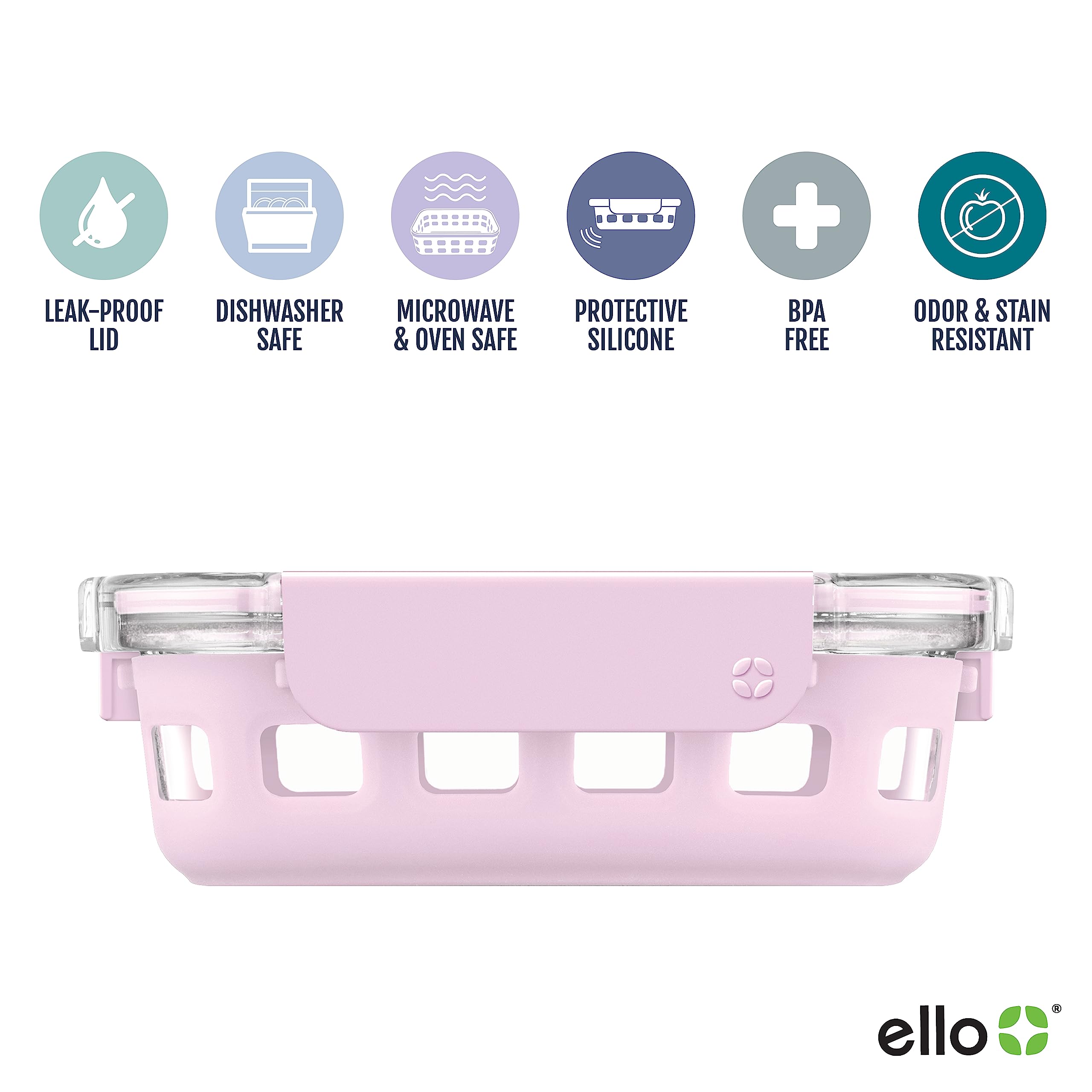Ello 153-0841-039-6 DuraGlass Rounds Glass Food Storage Containers-Meal Prep Bowls with Silicone Sleeve and Airtight Lids, 7 cup, Teal