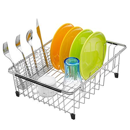Slideep Cutlery Utensil Silverware Drying Rack, Flatware Storage Solution Basket with Hooks for Kitchen Dish Drainer Dish Drying Rack, RustProof 304 Stainless Steel