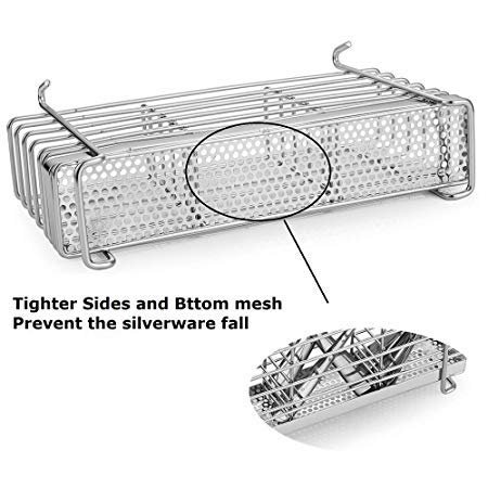 Slideep Cutlery Utensil Silverware Drying Rack, Flatware Storage Solution Basket with Hooks for Kitchen Dish Drainer Dish Drying Rack, RustProof 304 Stainless Steel