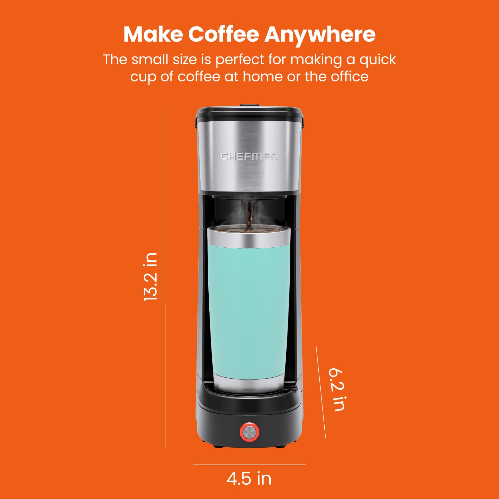 Chefman Single Serve Coffee Maker: K-Cup & Ground Compatible, Single Cup 6-14 oz Portable Drip Coffee Machine with Filter - Perfect for College & Coffee Lovers