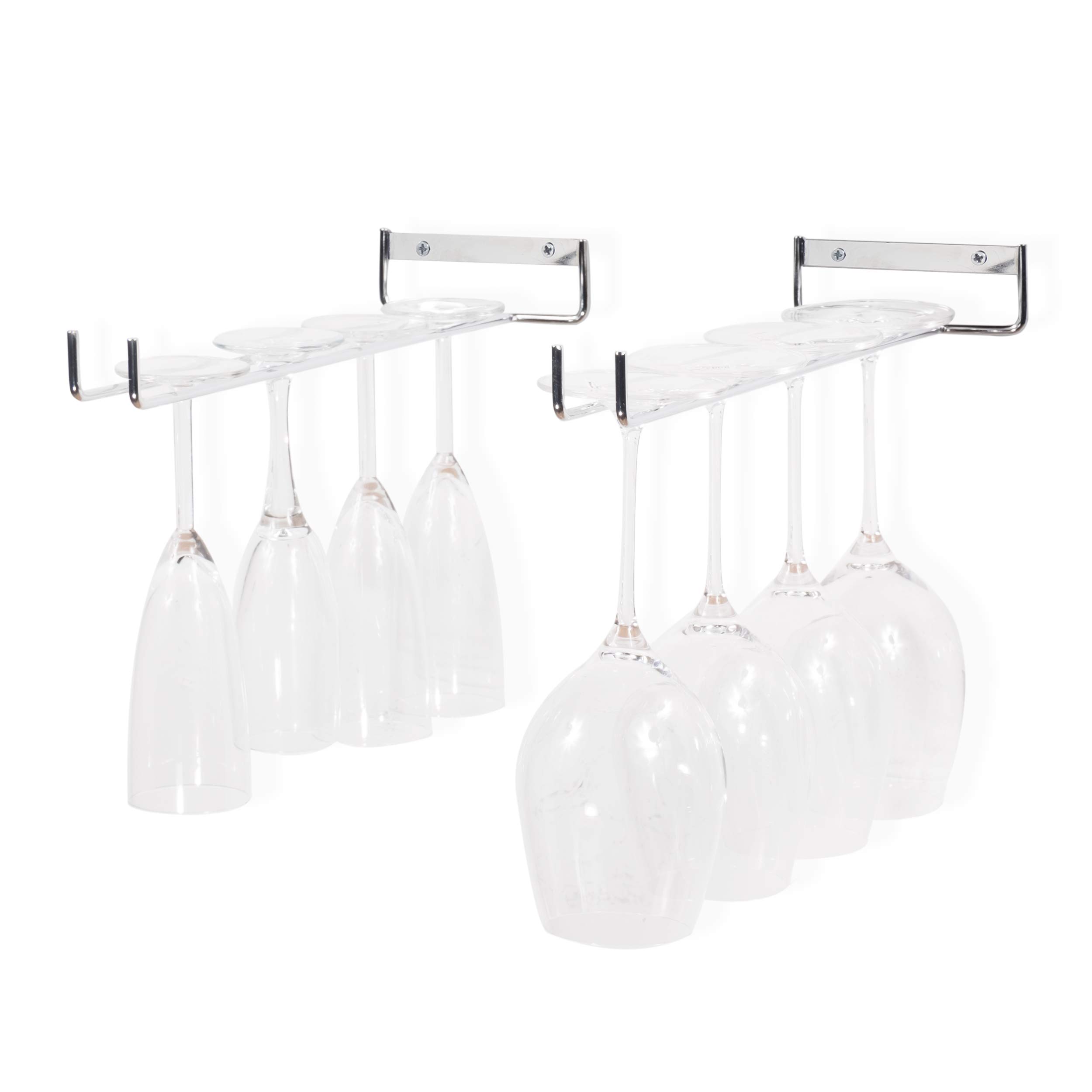 Wallniture Chiraz Wine Glass Rack Wall Mounted Kitchen Organization and Storage Set of 2, 15 Inch Chrome Stemware Holder