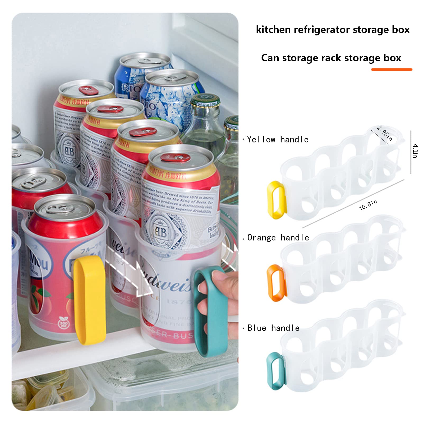 Portable Soda Can Organizer for Refrigerator Shelves,4 compartment beverage storage box, Beer Can Racks,fruit juice drinks,canned food dispenser Refrigerator Storage Sliding Rack