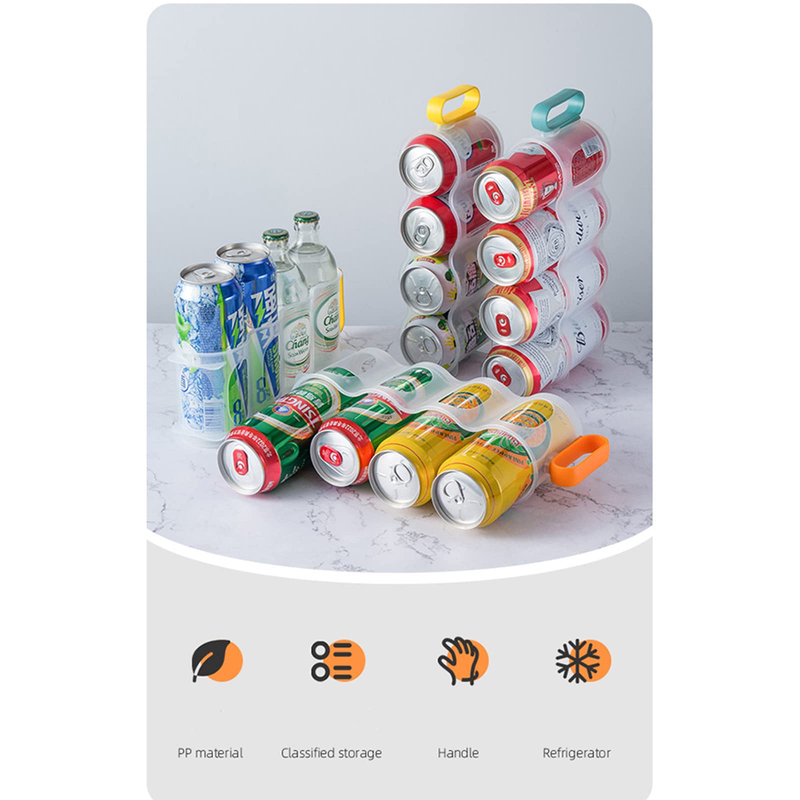 Portable Soda Can Organizer for Refrigerator Shelves,4 compartment beverage storage box, Beer Can Racks,fruit juice drinks,canned food dispenser Refrigerator Storage Sliding Rack