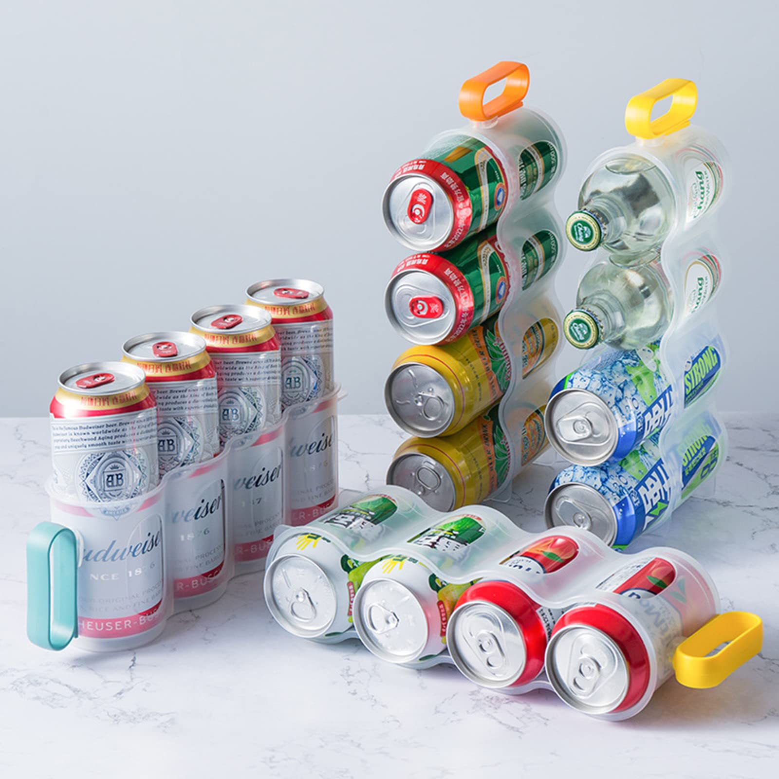 Portable Soda Can Organizer for Refrigerator Shelves,4 compartment beverage storage box, Beer Can Racks,fruit juice drinks,canned food dispenser Refrigerator Storage Sliding Rack