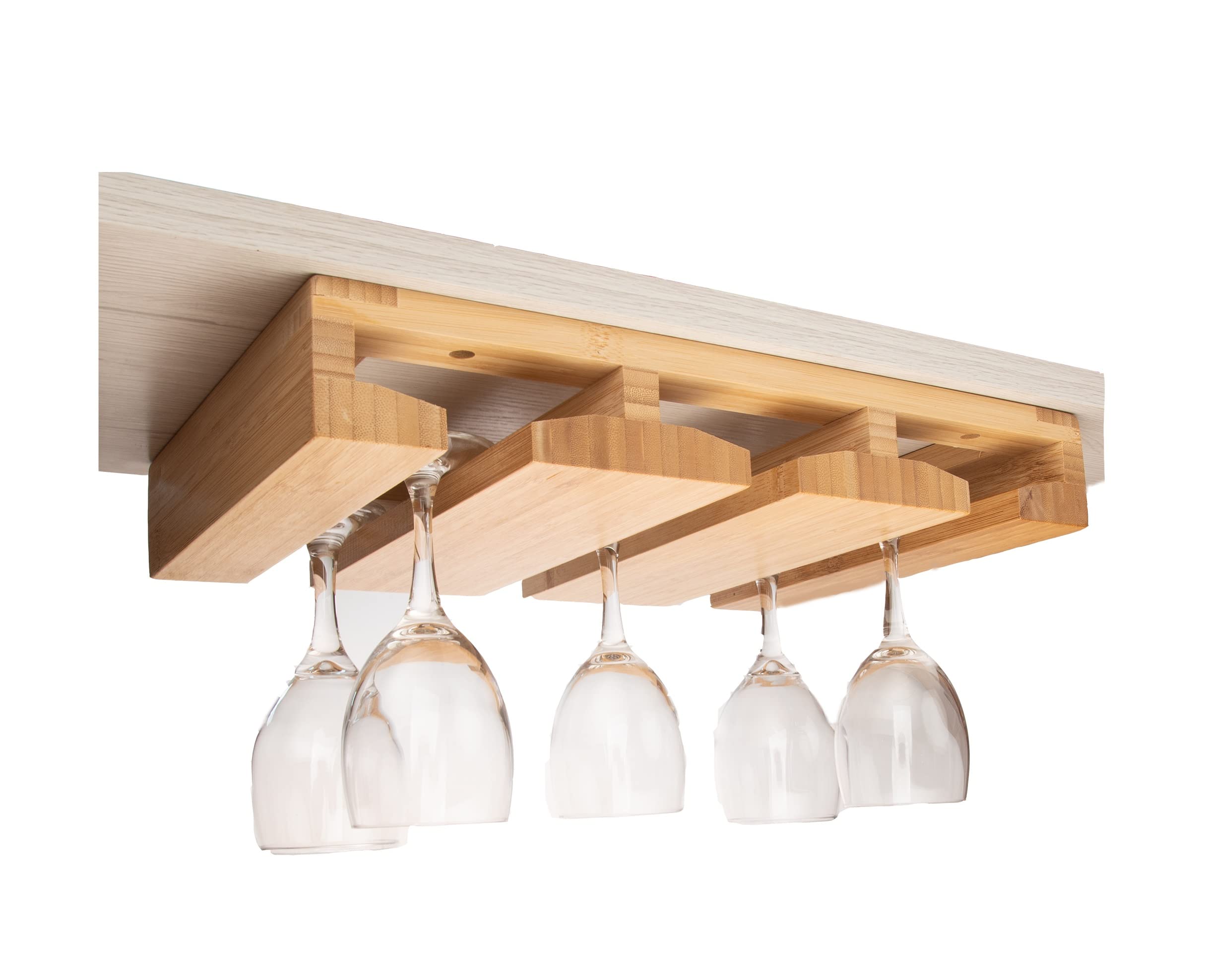 Mateda Bamboo Wine Glass Holder, Under Cabinet Hanging Stemware Display Rack