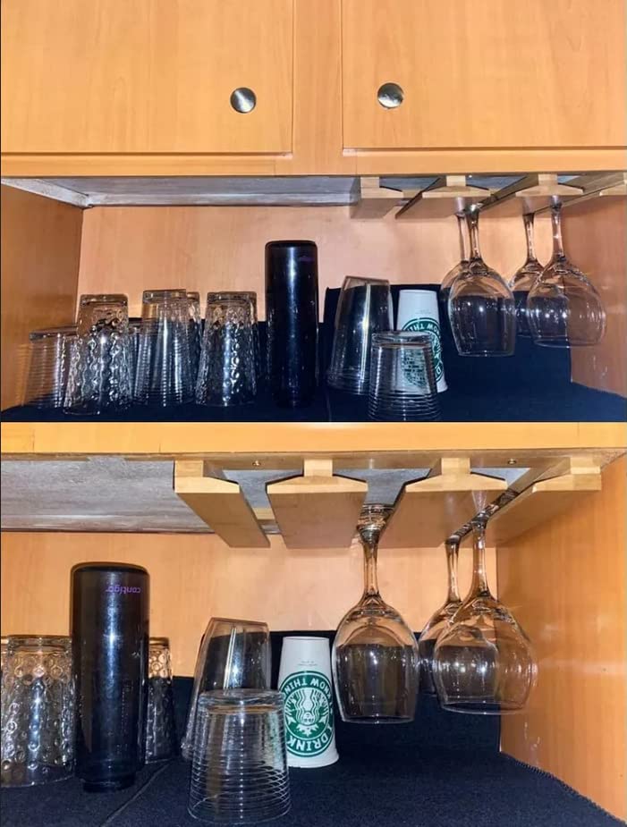Mateda Bamboo Wine Glass Holder, Under Cabinet Hanging Stemware Display Rack