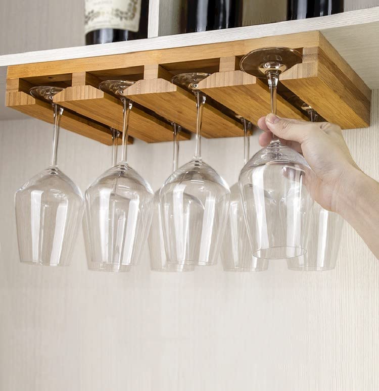 Mateda Bamboo Wine Glass Holder, Under Cabinet Hanging Stemware Display Rack