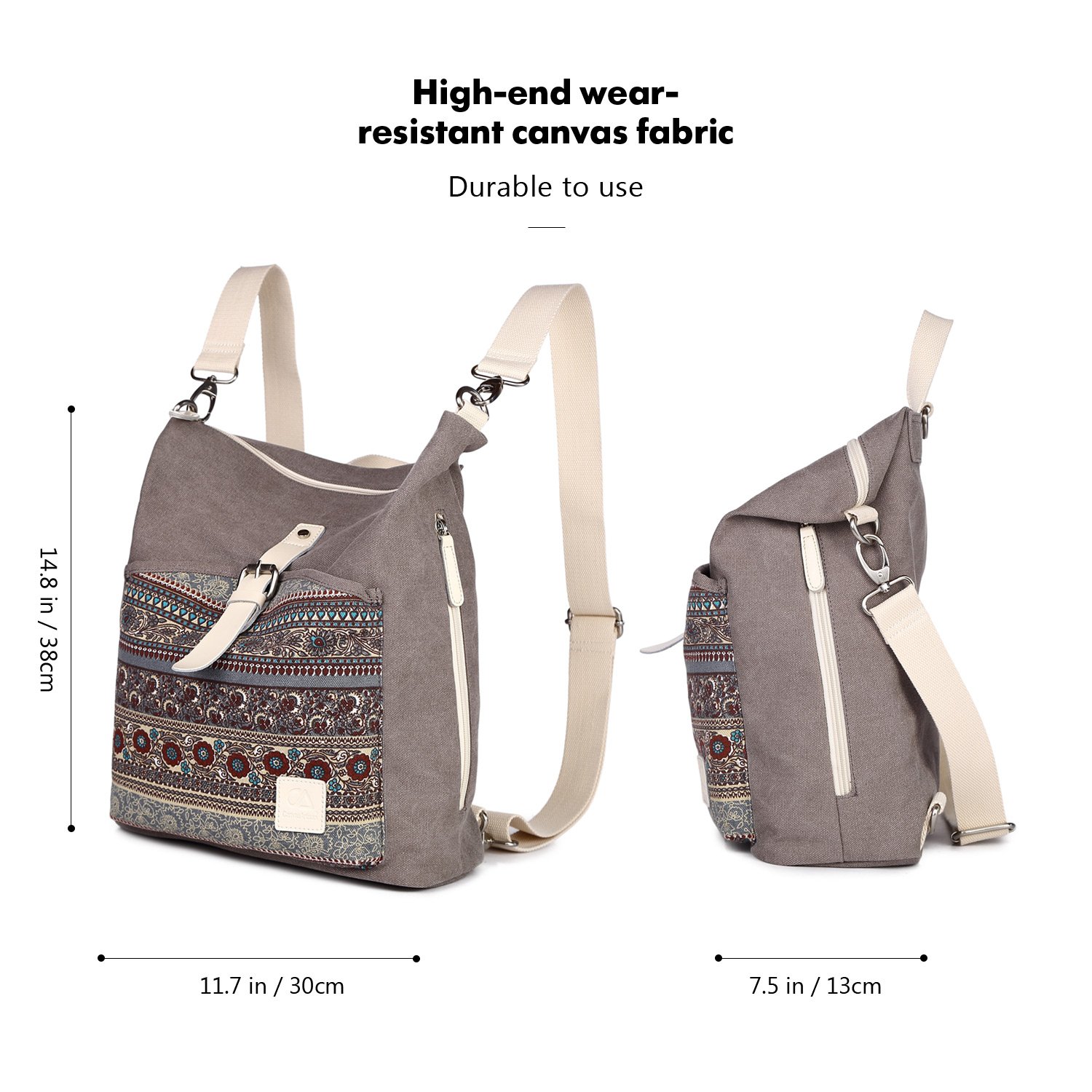 ArcEnCiel Women Girl Backpack Canvas Rucksack Shoulder Bag (Gray)