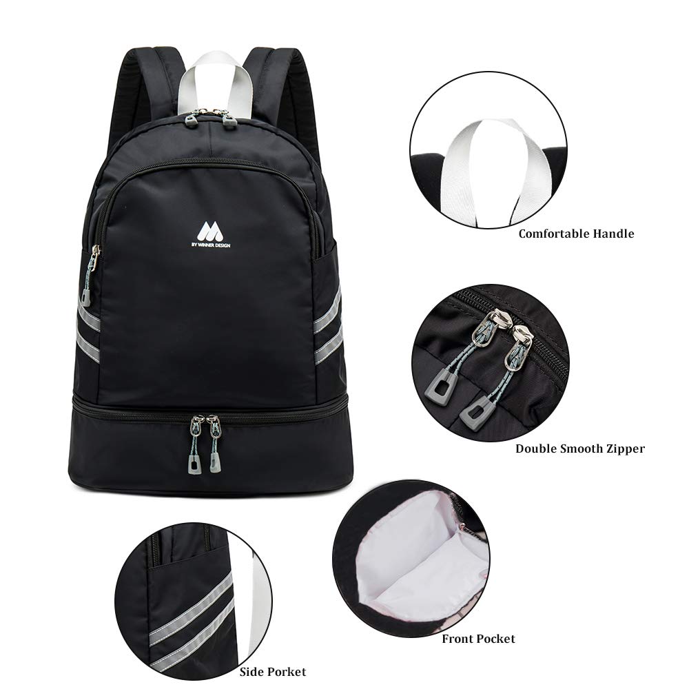 Gym Backpack for Women Waterproof Travel Backpack with Shoe Compartment Wet Pocket Lightweight Sports Backpack for Kid Adults(Standard Black)