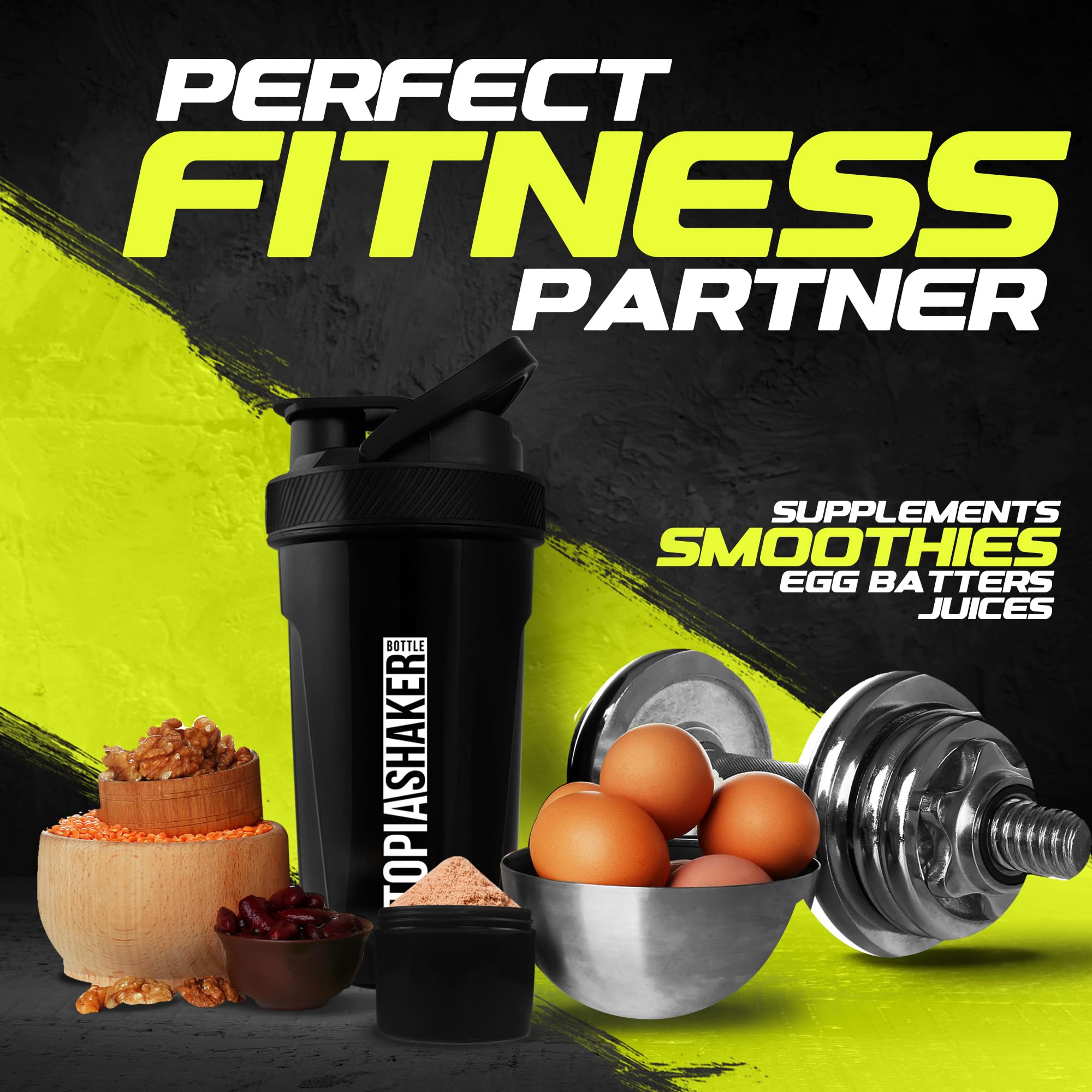 Utopia Home 2-Pack Shaker Bottle - 24 Ounce Protein Shaker Bottle for Pre & Post workout drinks - Classic Protein Mixer Shaker Bottle with Twist and Lock Protein Box Storage(All Black & Clear/Black)