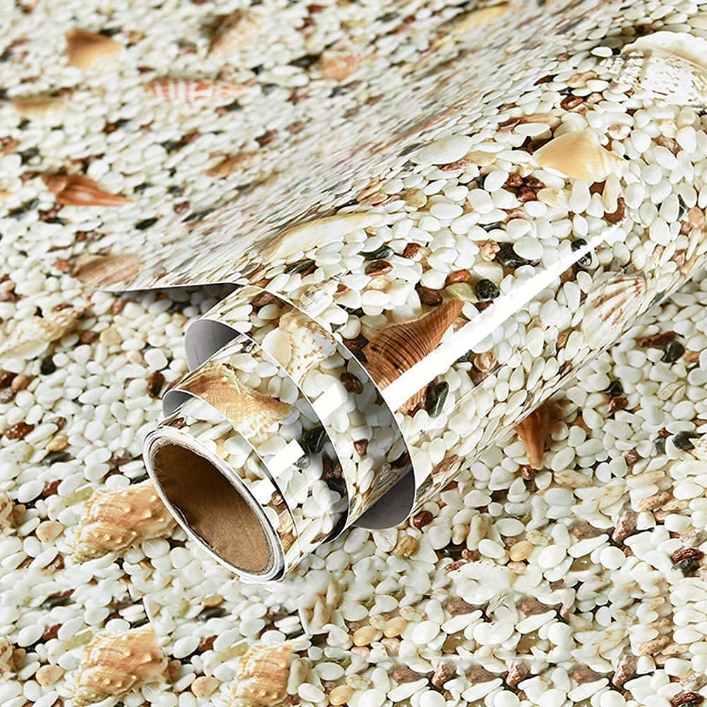 HDsticker Self Adhesive Vinyl White Beach Shell Marble Granite Contact Paper for Kitchen Countertop Table Desk Walls Furniture Decal Removable Waterproof 15.7X117 Inches, Multicolor