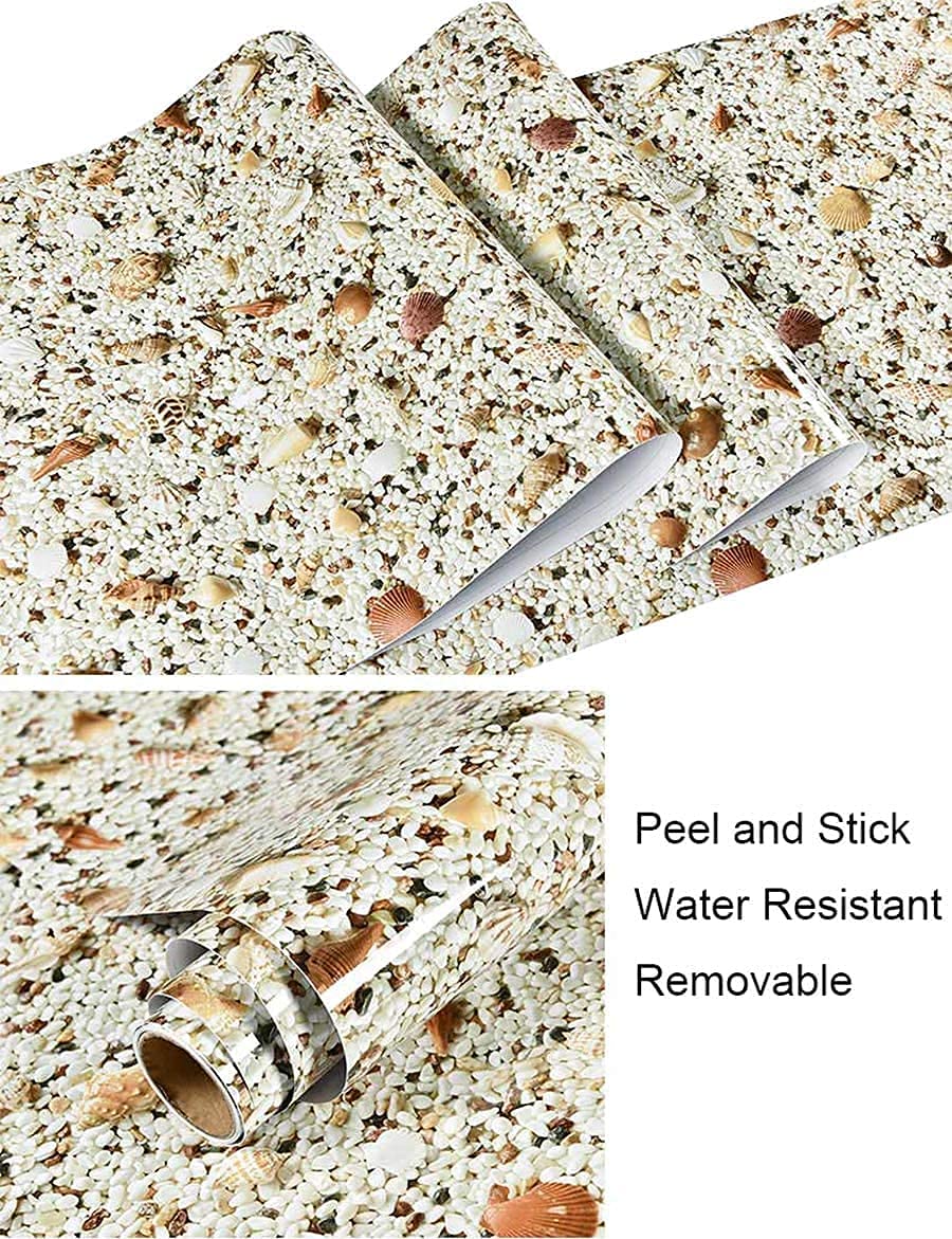 HDsticker Self Adhesive Vinyl White Beach Shell Marble Granite Contact Paper for Kitchen Countertop Table Desk Walls Furniture Decal Removable Waterproof 15.7X117 Inches, Multicolor
