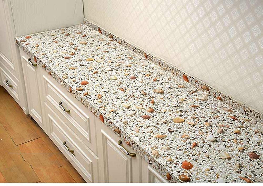 HDsticker Self Adhesive Vinyl White Beach Shell Marble Granite Contact Paper for Kitchen Countertop Table Desk Walls Furniture Decal Removable Waterproof 15.7X117 Inches, Multicolor