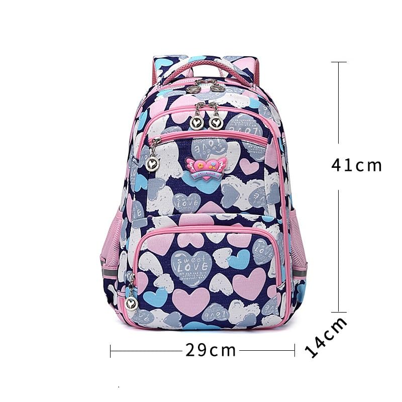 ETAISHOW Girls Heart-Print Backpack for School Elementary Kids School Bag Waterproof Bookbag Lightweight