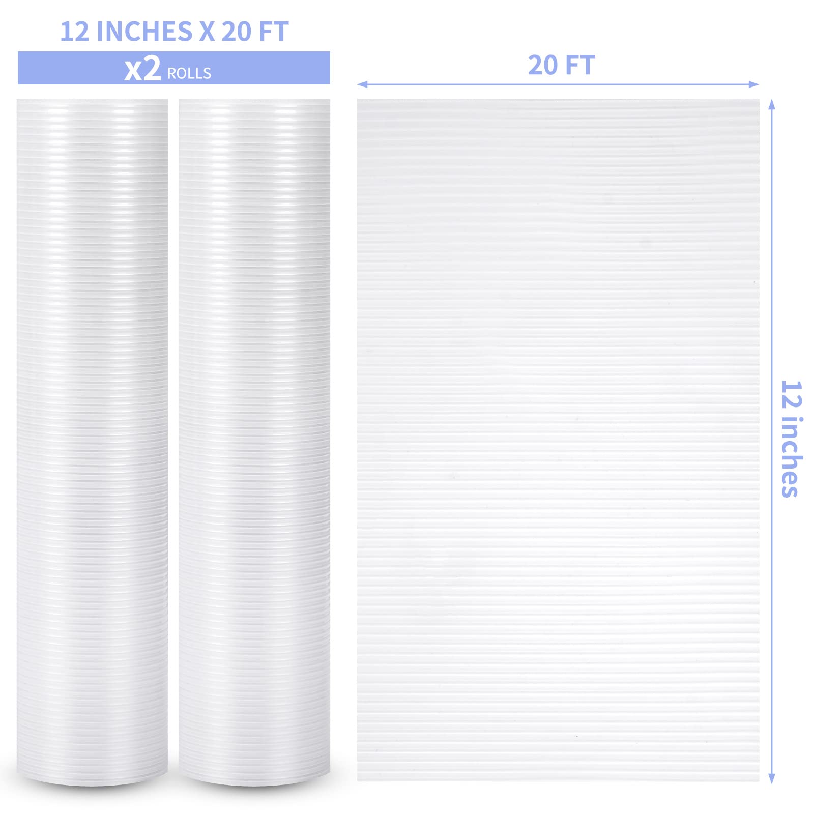 Shelf Liner for Kitchen Cabinets, 12 Inch x 20 Ft x 2 Rolls, Non-Slip Cabinet Liner, Non Adhesive Drawer Liner, Refrigerator Liners, Washable Oil-Proof Mat for Shelves (Transparent Stripe)