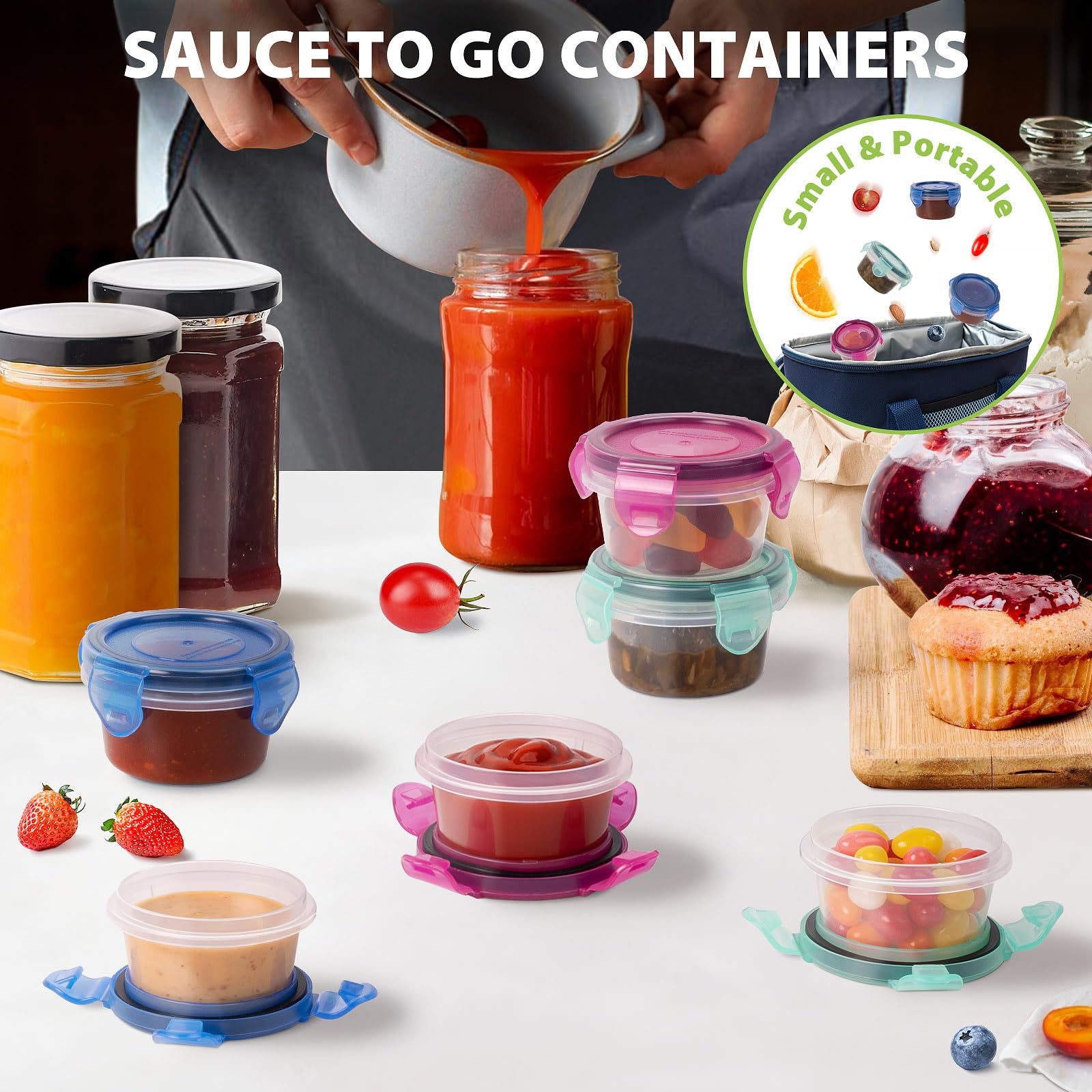 Freshmage Condiment Containers with Lids, 6 Pack 2.7 oz Reusable Leakproof Salad Dressing Container To Go Mini Meal Prep Sauce Cups