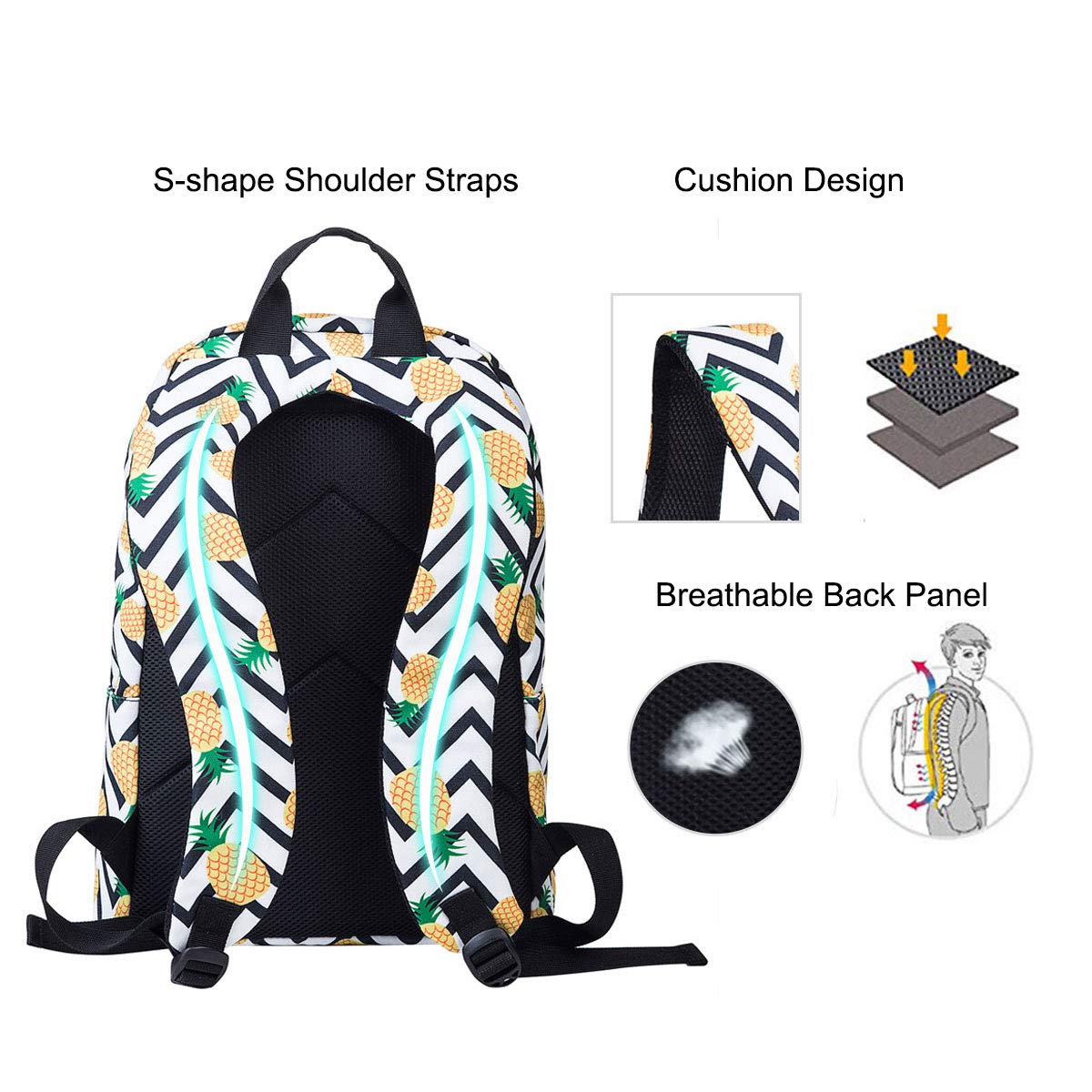 Pineapple Backpack Back Pack Bookbag School Bag for Girls Boys Kids Lightweight Oxford Backpacks for Elementary Middle School College Travel Rucksack Christmas Gifts