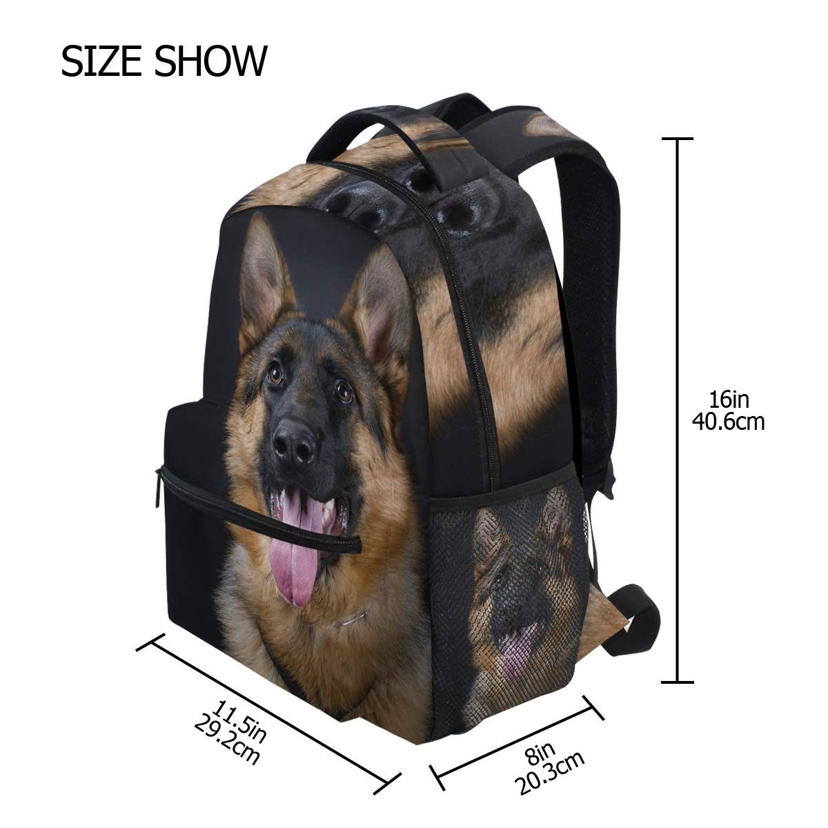 TropicalLife German Shepherd Dog Backpacks School Bookbag Shoulder Backpack Hiking Travel Daypack Casual Bags