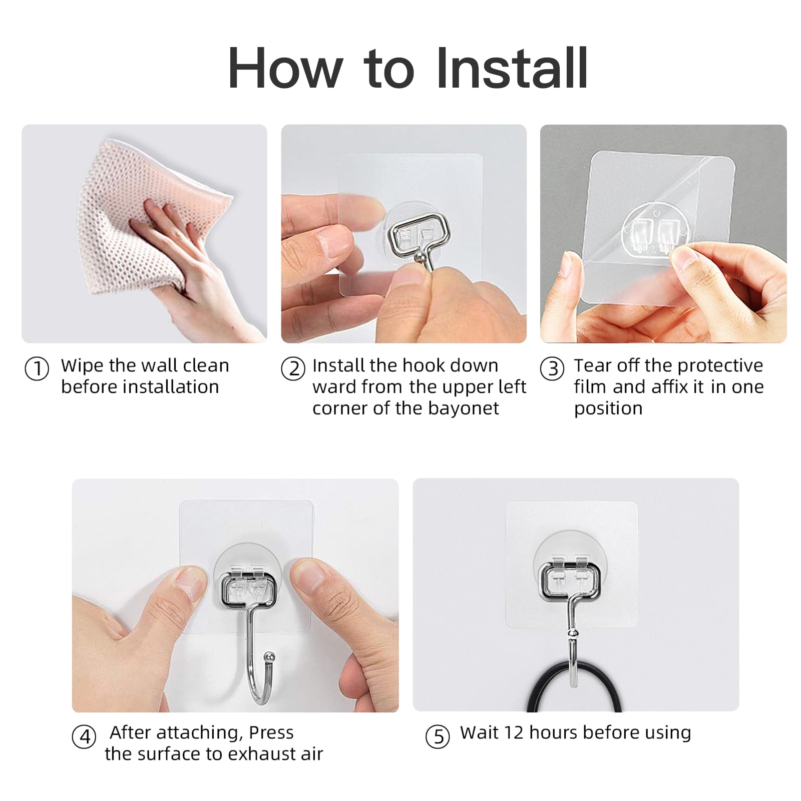 Large Adhesive Hooks for Hanging Heavy-Duty 44Ib(Max) 10 Packs, Wall Hangers without Nails Self-Adhesive Traceless Clear and Removable, Waterproof and Rustproof Multiple Uses for Bathroom Kitchen Home