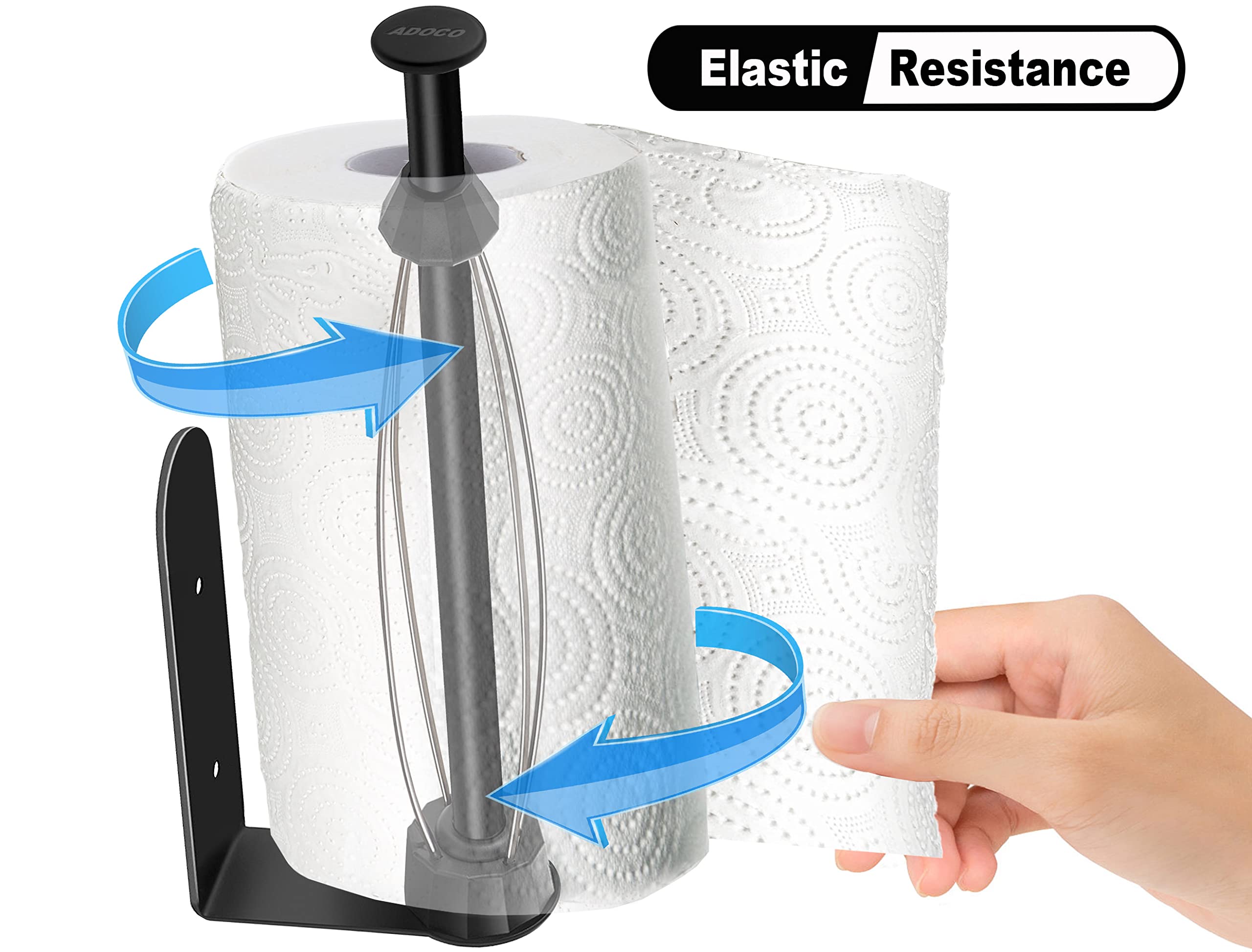 Adoco Paper Towel Holder Under Cabinet, Simply Tear Paper Towel Holder Countertop, Black Wall Mount Paper Towel Holder, Adhesive or Screw for Kitchen Bathroom