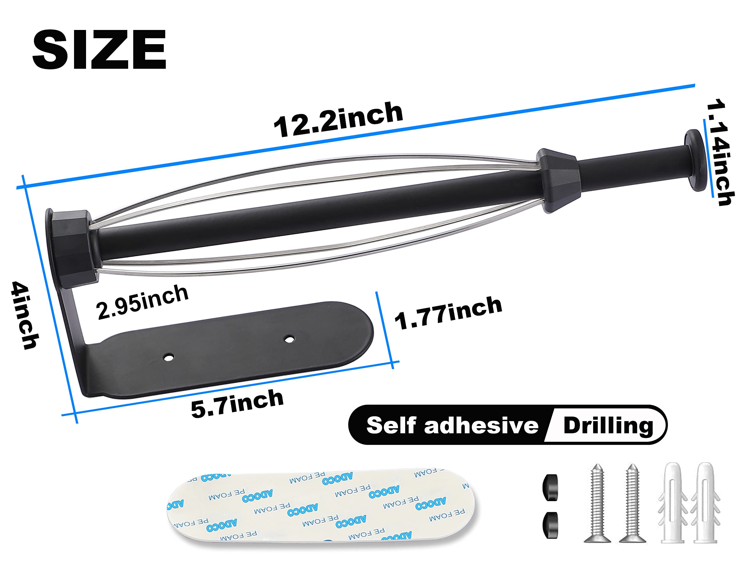 Adoco Paper Towel Holder Under Cabinet, Simply Tear Paper Towel Holder Countertop, Black Wall Mount Paper Towel Holder, Adhesive or Screw for Kitchen Bathroom