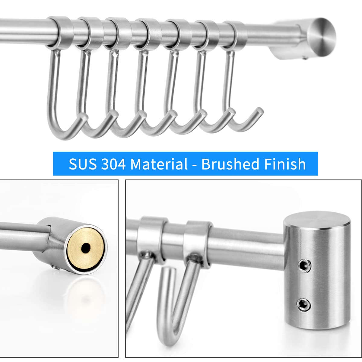 Kitchen Utensil Rack 2 Pack, Audmore 15.6 Inch Pots and Pans Hanging Rack Wall Mounted, 304 Stainless Steel Lid Cooking Utensil Hanger, 7 Sliding Hooks for Spatula Spoon, Measuring Cups, Coffee Mug