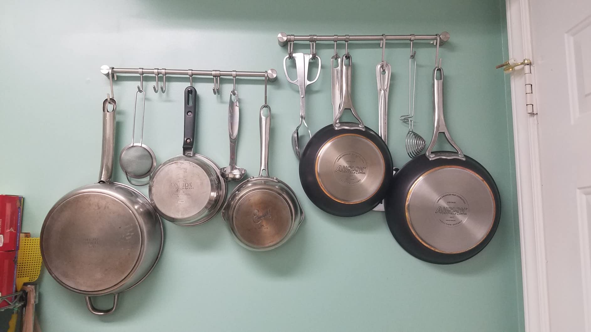 Kitchen Utensil Rack 2 Pack, Audmore 15.6 Inch Pots and Pans Hanging Rack Wall Mounted, 304 Stainless Steel Lid Cooking Utensil Hanger, 7 Sliding Hooks for Spatula Spoon, Measuring Cups, Coffee Mug