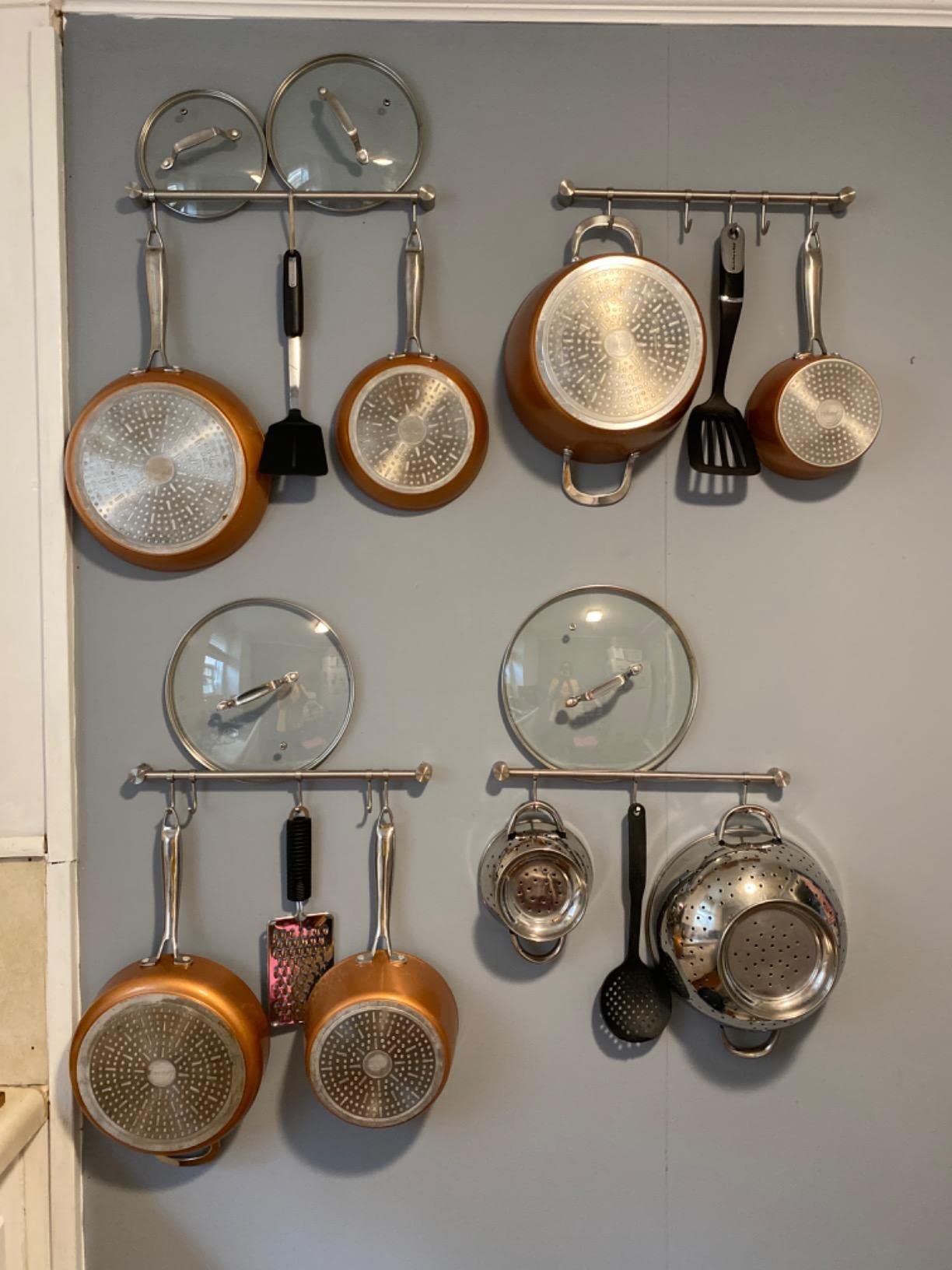 Kitchen Utensil Rack 2 Pack, Audmore 15.6 Inch Pots and Pans Hanging Rack Wall Mounted, 304 Stainless Steel Lid Cooking Utensil Hanger, 7 Sliding Hooks for Spatula Spoon, Measuring Cups, Coffee Mug