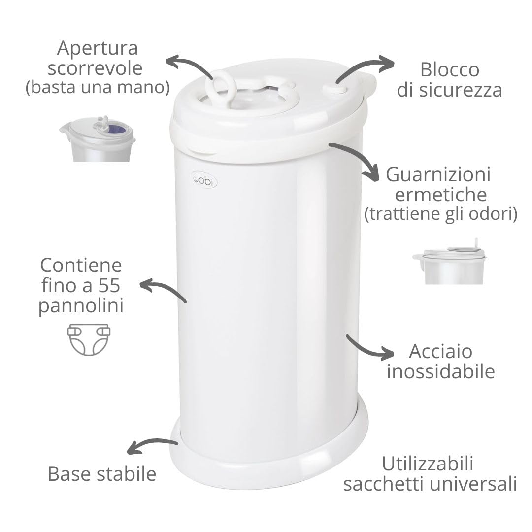 Ubbi Steel Odor Locking, No Special Bag Required Money Saving, Awards-Winning, Modern Design, Registry Must-Have Diaper Pail, White