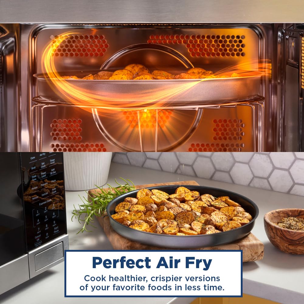 GE 3-in-1 Countertop Microwave Oven | Complete With Air Fryer, Broiler & Convection Mode | 1.0 Cubic Feet Capacity, 1,050 Watts | Kitchen Essentials for the Countertop or Dorm Room | Stainless Steel