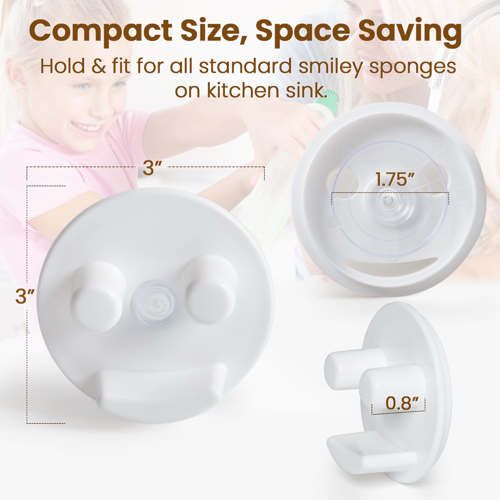 Sponge Holder, Sink Caddy w/ Suction Cup Installation, Sponge Organizer for Kitchen/ Bathroom Sink, Self Draining, Dishwasher Safe for Holding Smiley Sponges(Sponges Not Included), White(1-Pack)