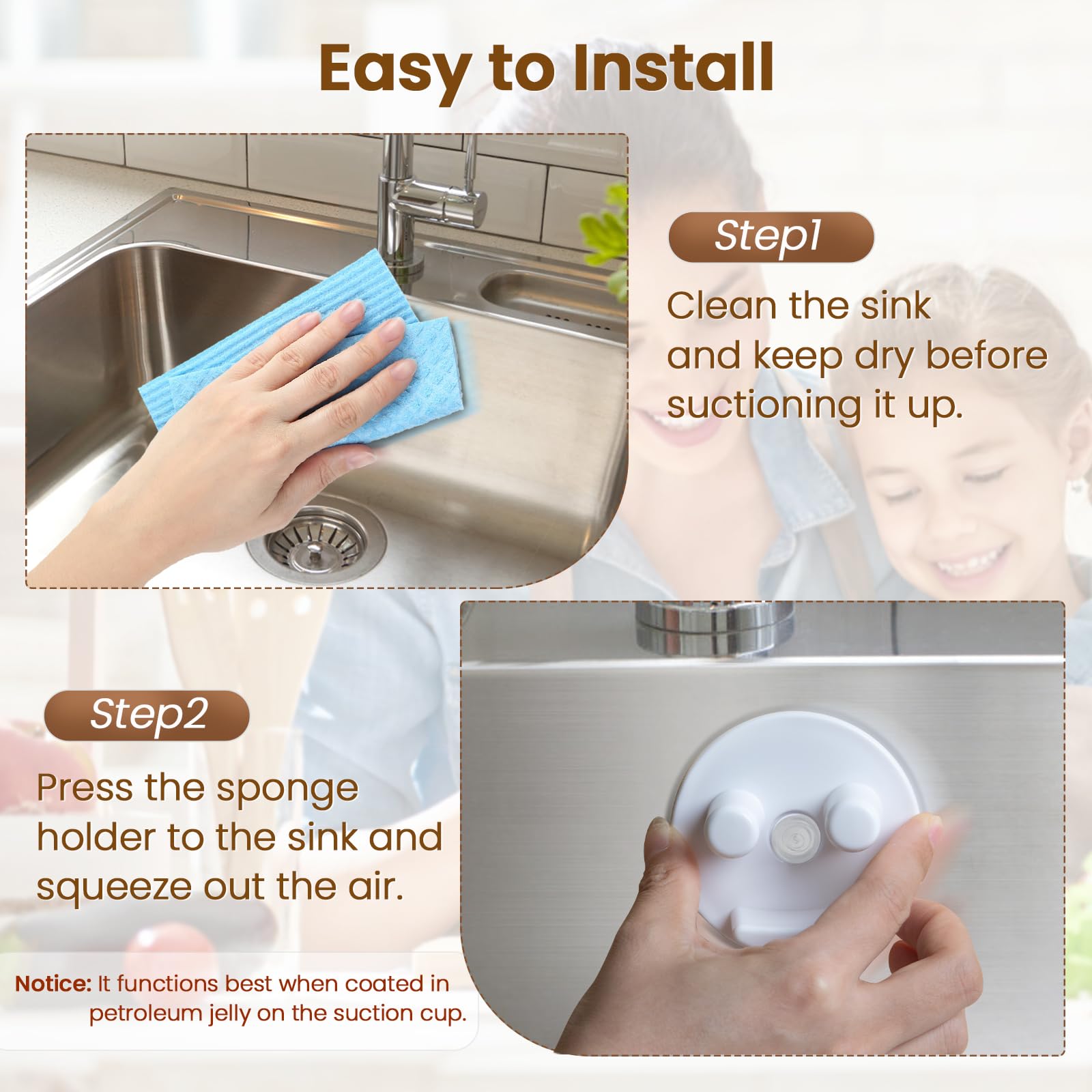 Sponge Holder, Sink Caddy w/ Suction Cup Installation, Sponge Organizer for Kitchen/ Bathroom Sink, Self Draining, Dishwasher Safe for Holding Smiley Sponges(Sponges Not Included), White(1-Pack)