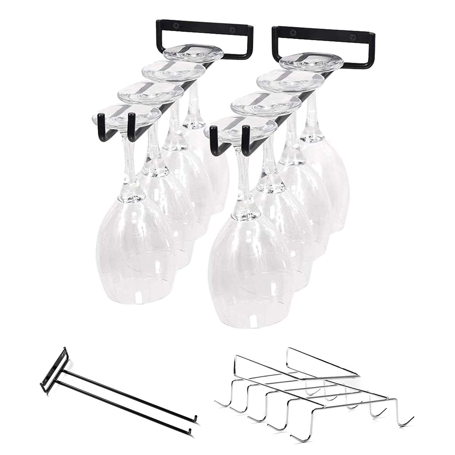 Wine Glass Holder Under shelf Under Cabinet Wine Glass Holder, Under Counter Wine Rack Perfect For Stemware Hanging Glasses -Includes Mug Rack Under Shelf Holder