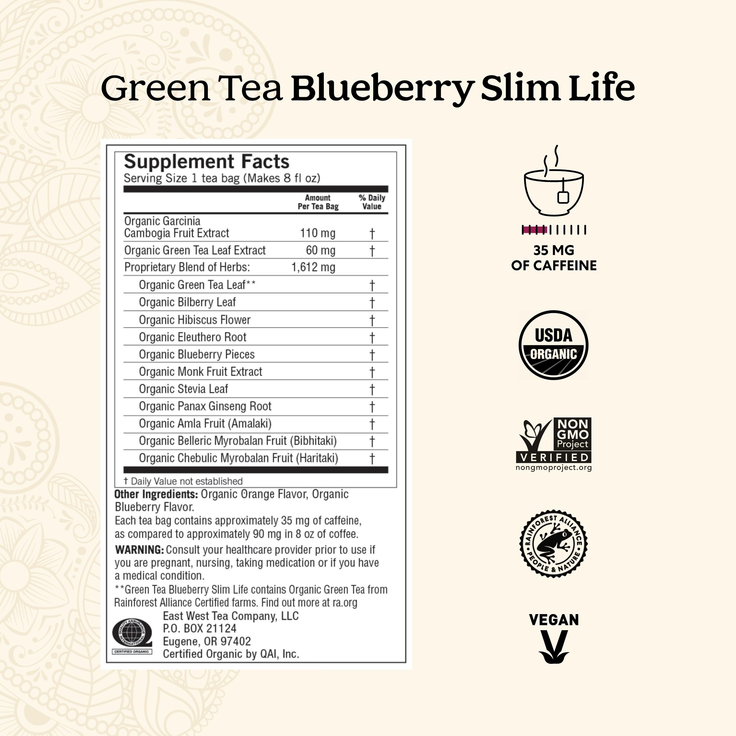 Yogi Tea - Green Tea Blueberry Slim Life (6 Pack) - Contains Caffeine - 96 Organic Tea Bags