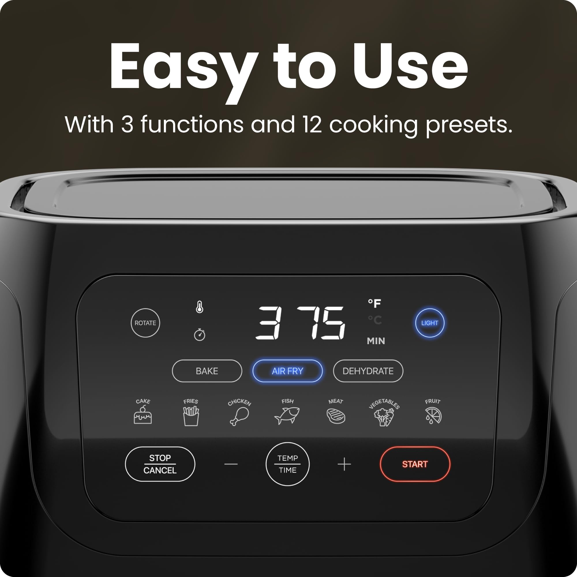 CHEFMAN Multifunctional Digital Air Fryer+ Rotisserie, Dehydrator, Convection Oven, 17 Touch Screen Presets Fry, Roast, Dehydrate, Bake, XL 10L Family Size, Auto Shutoff, Large Easy-View Window, Black