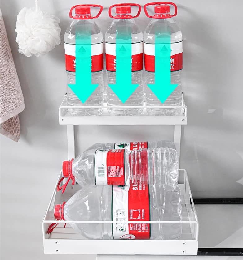 KINGPOUL Under Sink Organizers-2-Tier L-Shape Heavy Duty Metal Smooth Slide Out Pull Out Drawers for Under Cabinet Storage Around Plumbing, Under Kitchen Bathroom Sink Organizers and Storage(White