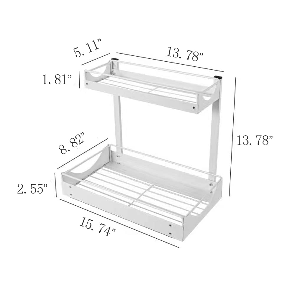 KINGPOUL Under Sink Organizers-2-Tier L-Shape Heavy Duty Metal Smooth Slide Out Pull Out Drawers for Under Cabinet Storage Around Plumbing, Under Kitchen Bathroom Sink Organizers and Storage(White