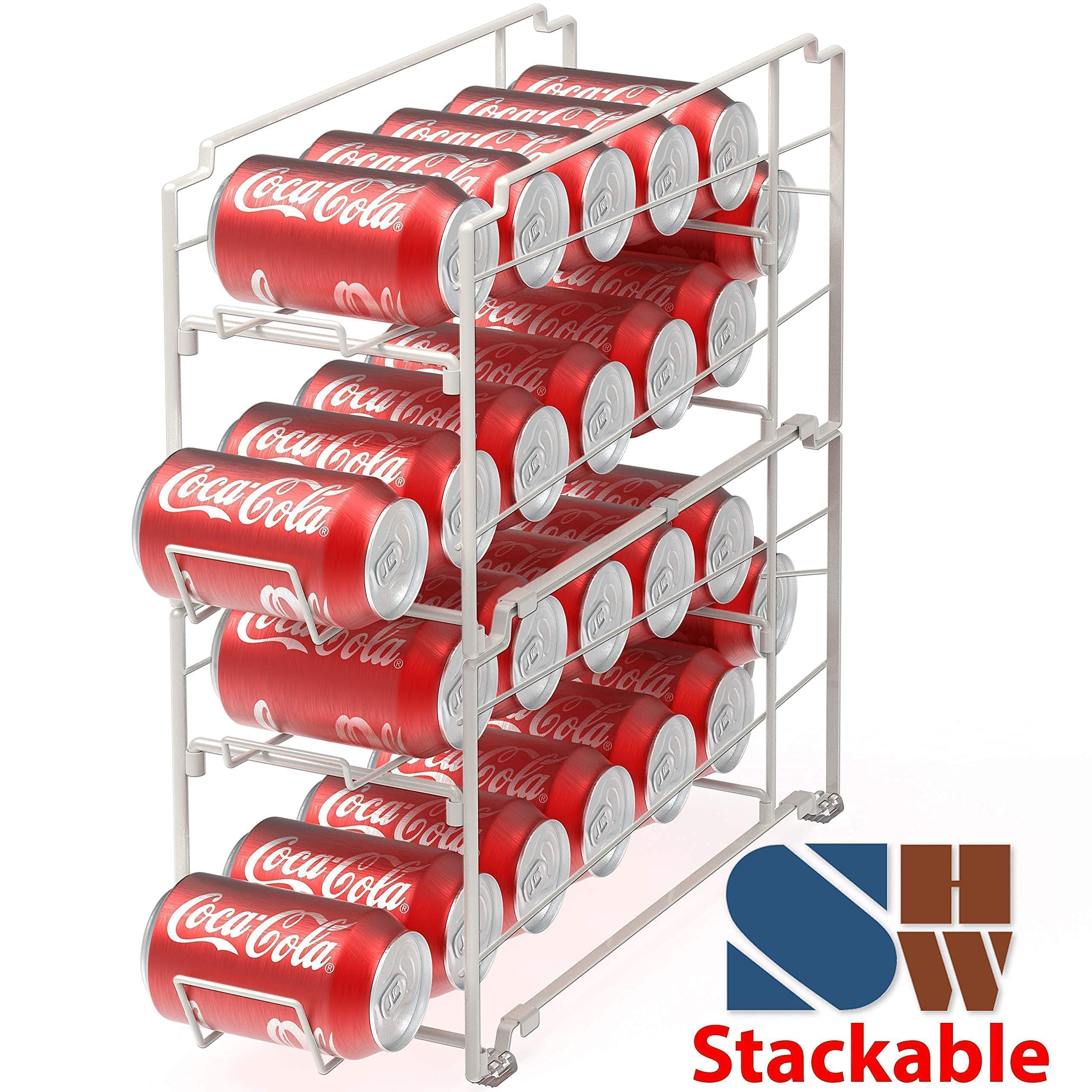 Simple Houseware Stackable Can Rack Organizer + Soda Can Dispenser Organizer, White