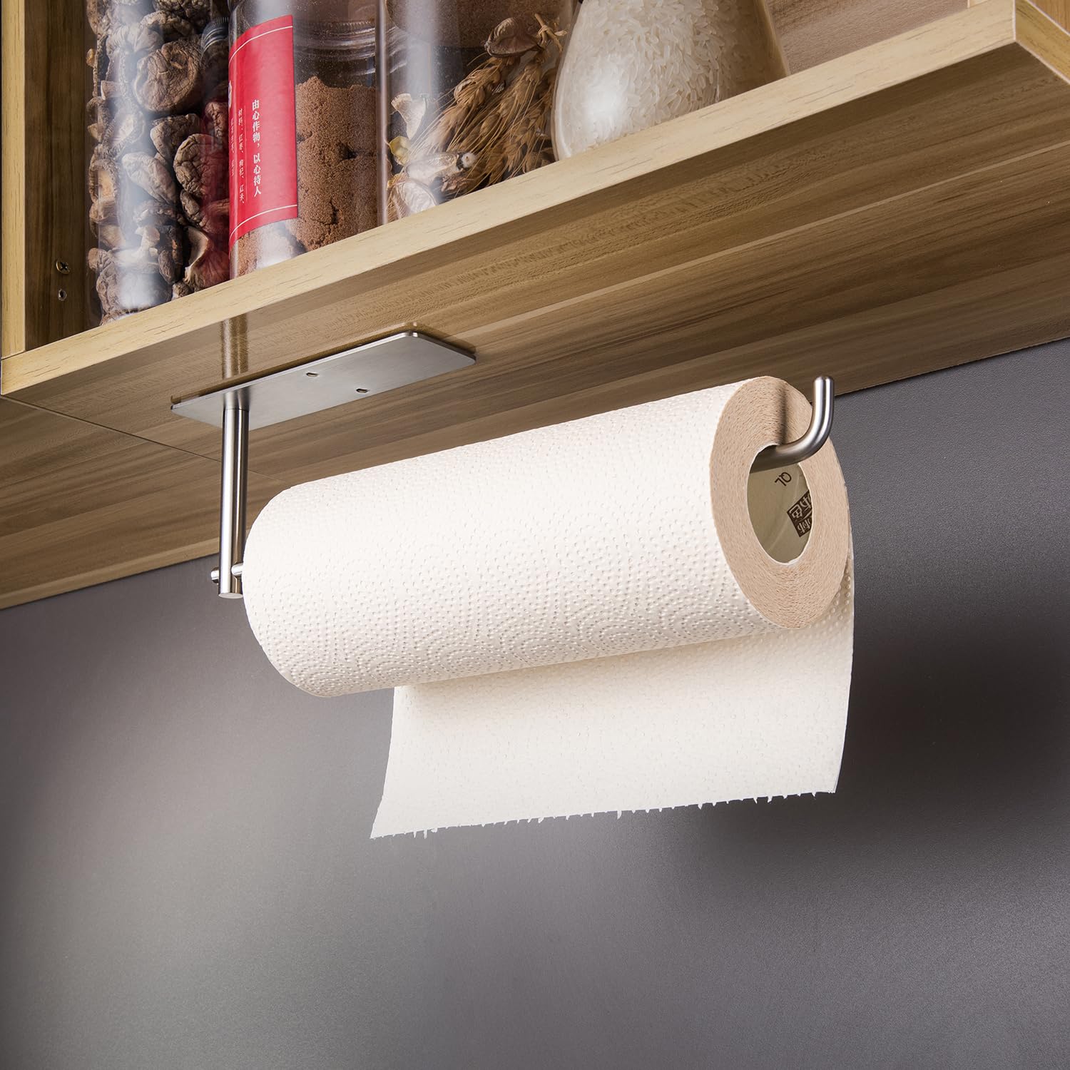 SUNTECH Paper Towel Holder Under Kitchen Cabinet - Self Adhesive Towel Paper Holder Stick on Wall, SUS304 Stainless Steel
