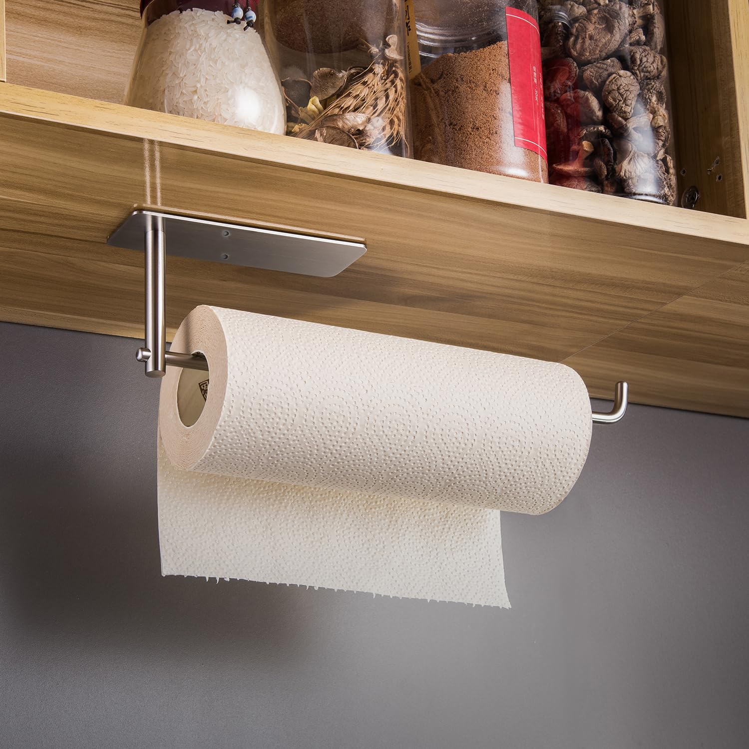 SUNTECH Paper Towel Holder Under Kitchen Cabinet - Self Adhesive Towel Paper Holder Stick on Wall, SUS304 Stainless Steel