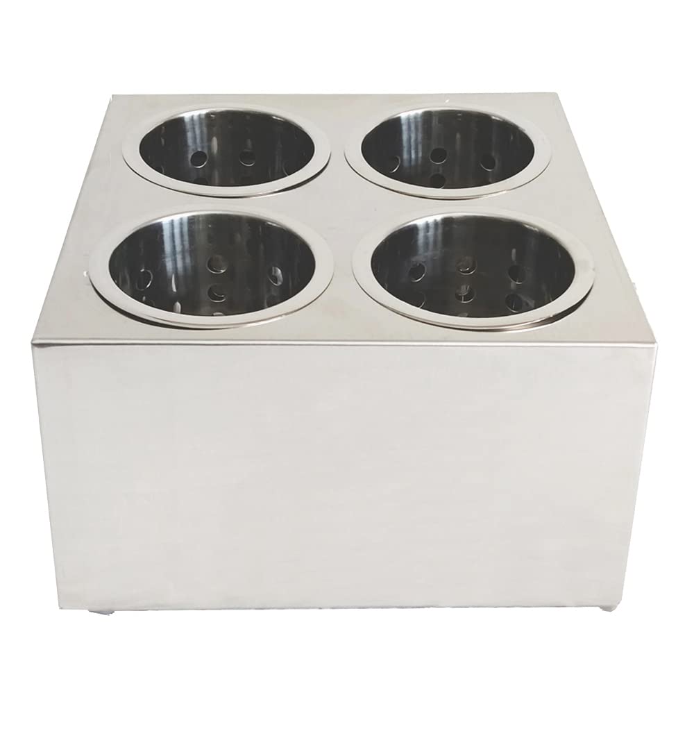 overstockedkitchen Commercial 4-Hole Stainless Steel Cylinder Flatware Silverware Utensil Holder Organizer Canddy