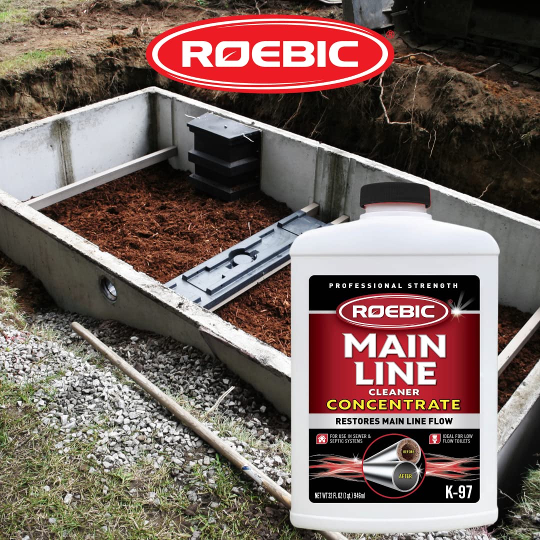 Roebic K-97 Main Line Cleaner, Exclusive Biodegradable Bacteria Digests Paper, Fats, and Grease in Sewer and Septic Systems, 32 Ounces